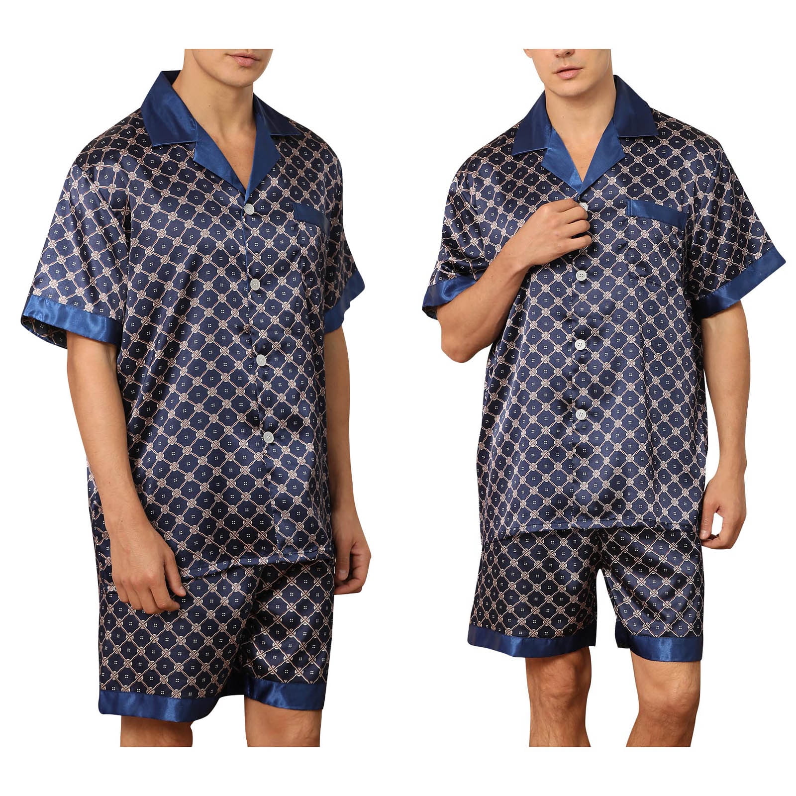 Hvyesh Mens Silk Satin Pajamas Set Short Sleeve and Shorts Classic ...