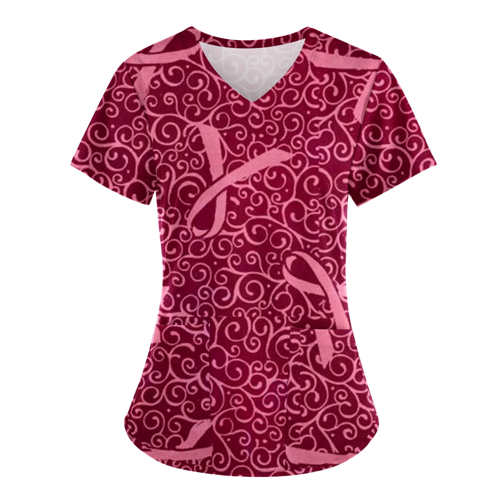 Hvyesh Pink Scrubs For Women Summer Cancer Survivor Nurse Uniforms Slim Fit Short Sleeve Nursing