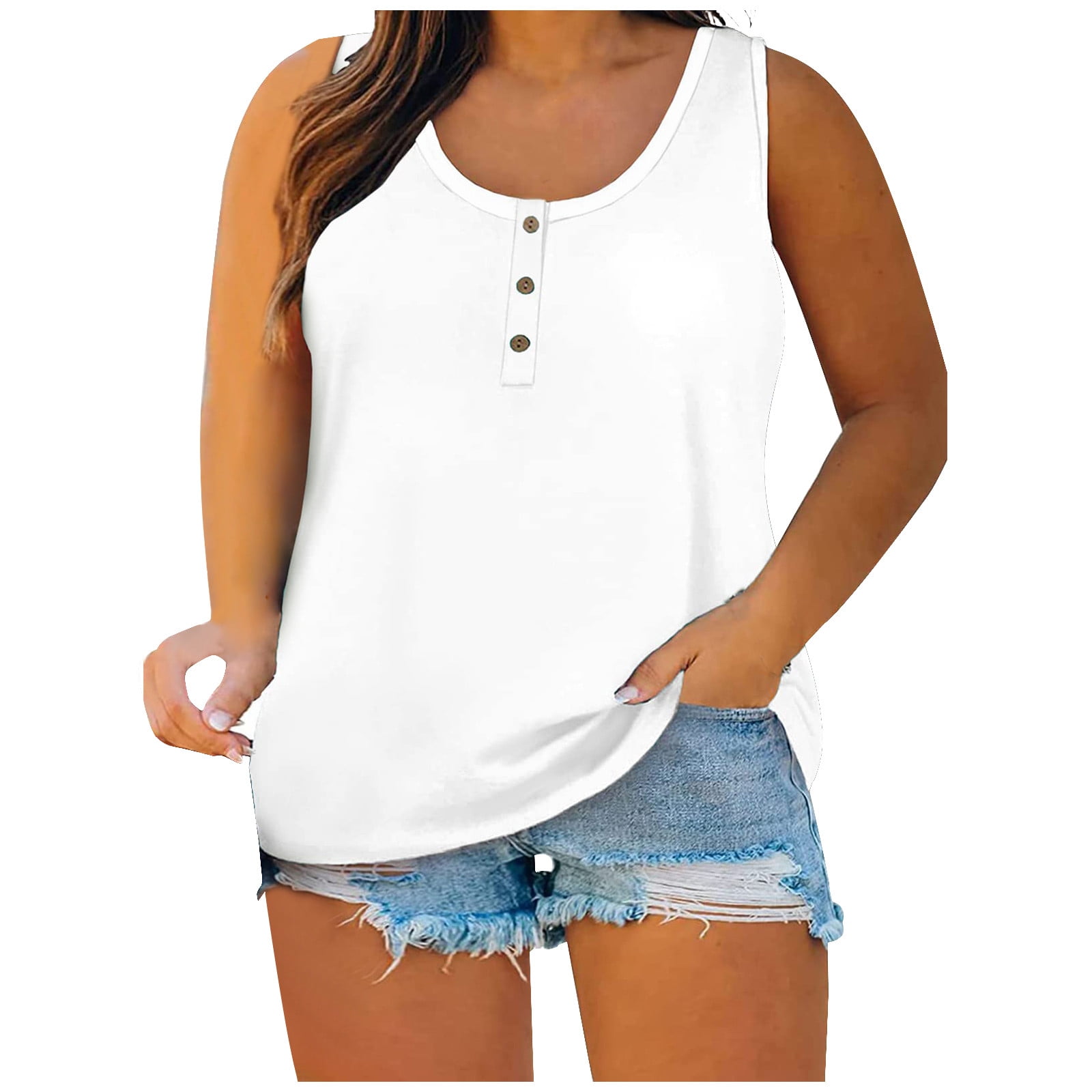 Hvyesh Plus Size Tank Tops for Women Sleeveless Tunic Shirt Loose Fit ...