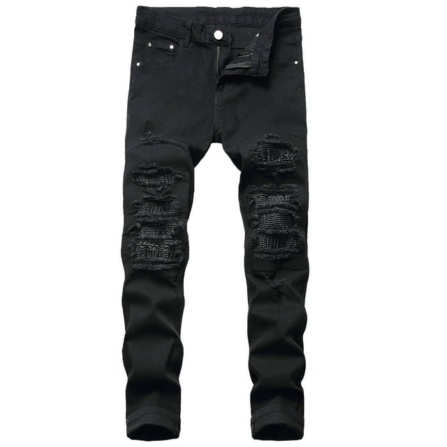 Hvyesh Ripped Jeans for Men Slim Denim Big and Tall Regular Fit Tapered Leg Distressed Destroyed ...