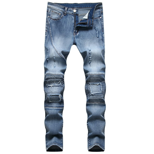 Hvyesh Ripped Jeans for Men Slim Denim Regular Fit Tapered Leg Distressed Destroyed Pants Mens ...