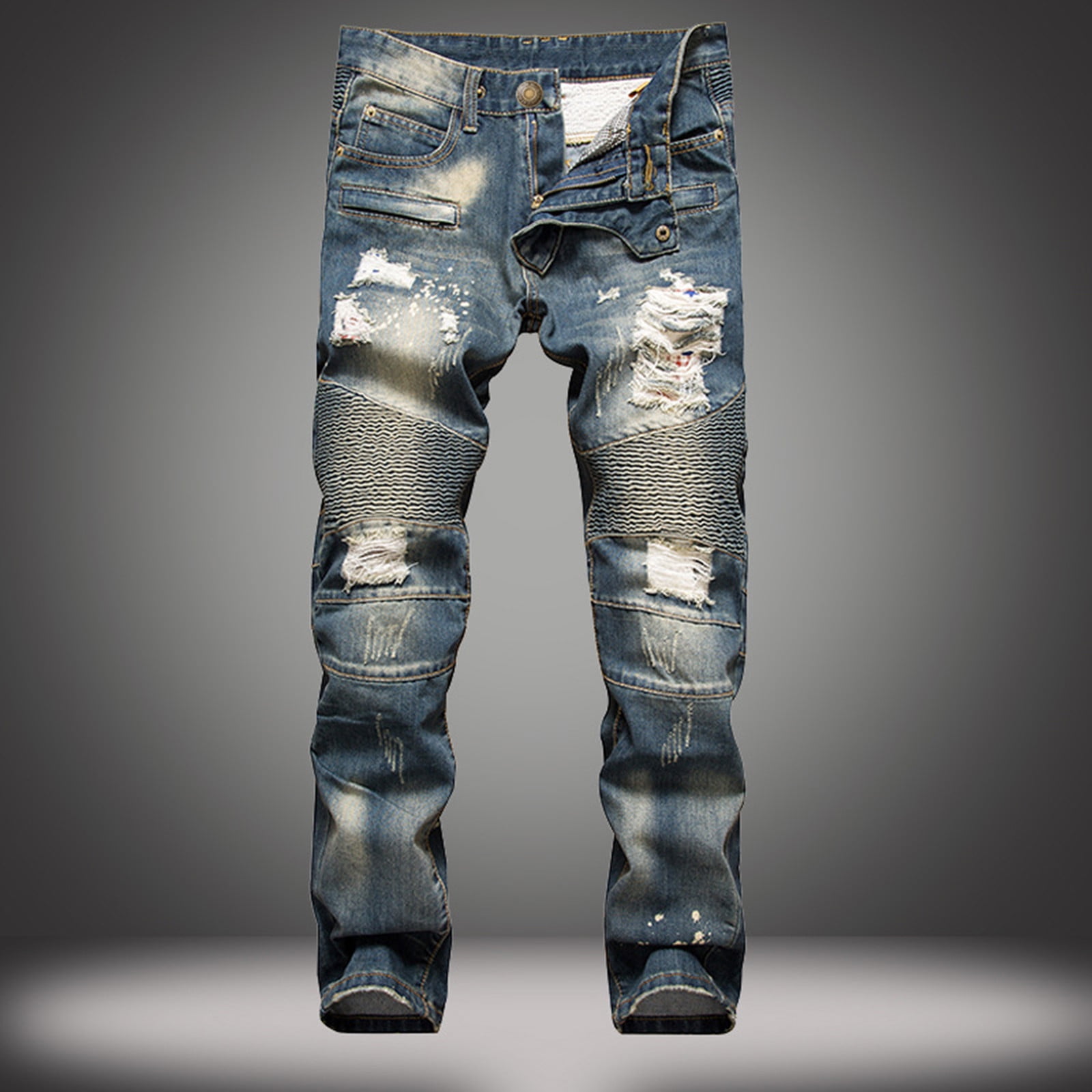 Hvyesh Ripped Jeans for Men Slim Denim Regular Fit Tapered Leg Distressed Destroyed Pants Mens ...