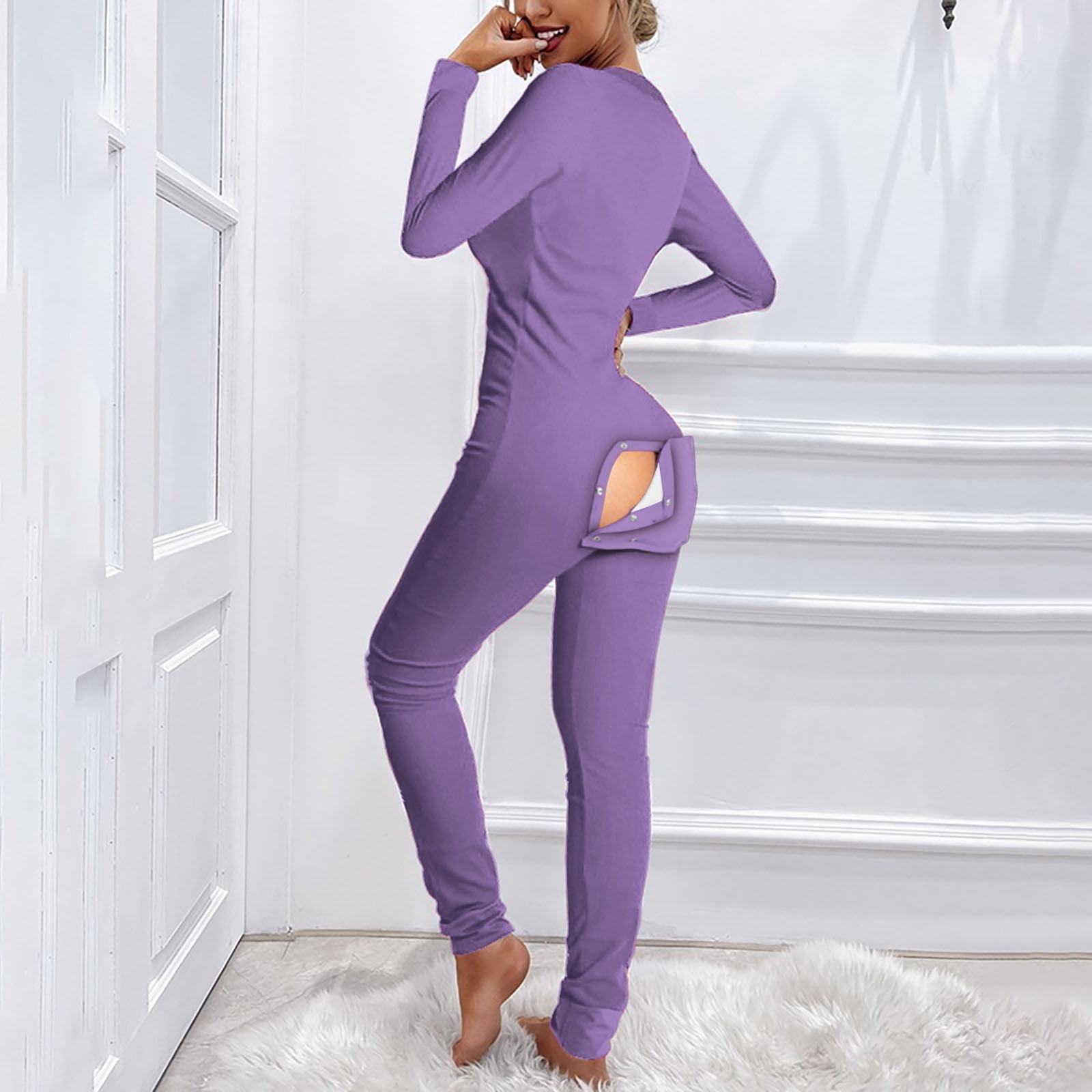 Hvyesh Pajamas For Women Womens Button V Neck Onesies Pajamas Sleepwear