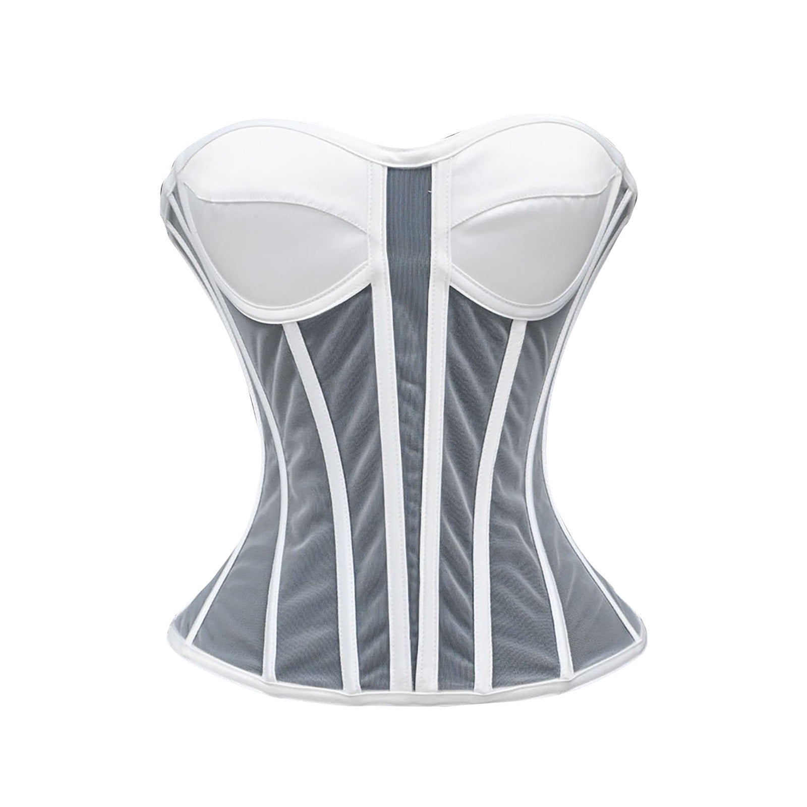 Hvyesh Sheer Mesh Overbust Corset Women Strapless LaSatin Bra Corsets ...
