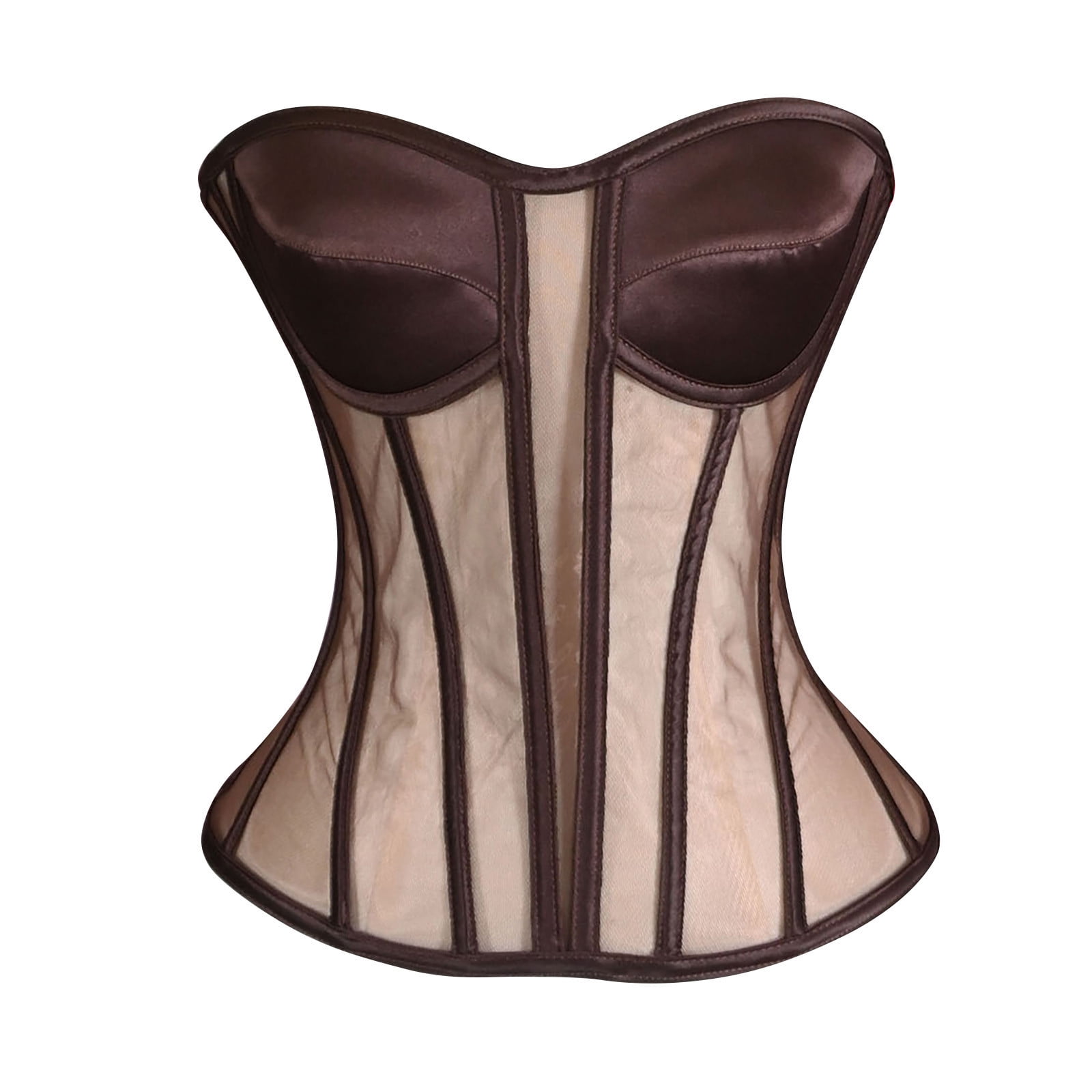 Hvyesh Sheer Mesh Overbust Corset Women Strapless LaSatin Bra Corsets ...