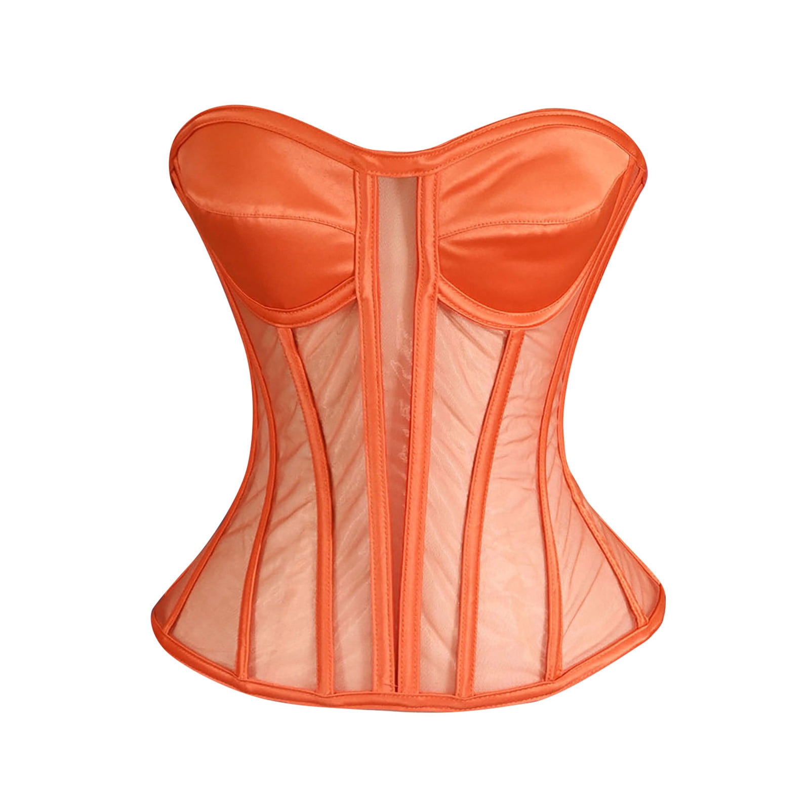 Hvyesh Sheer Mesh Overbust Corset Women Strapless LaSatin Bra Corsets ...