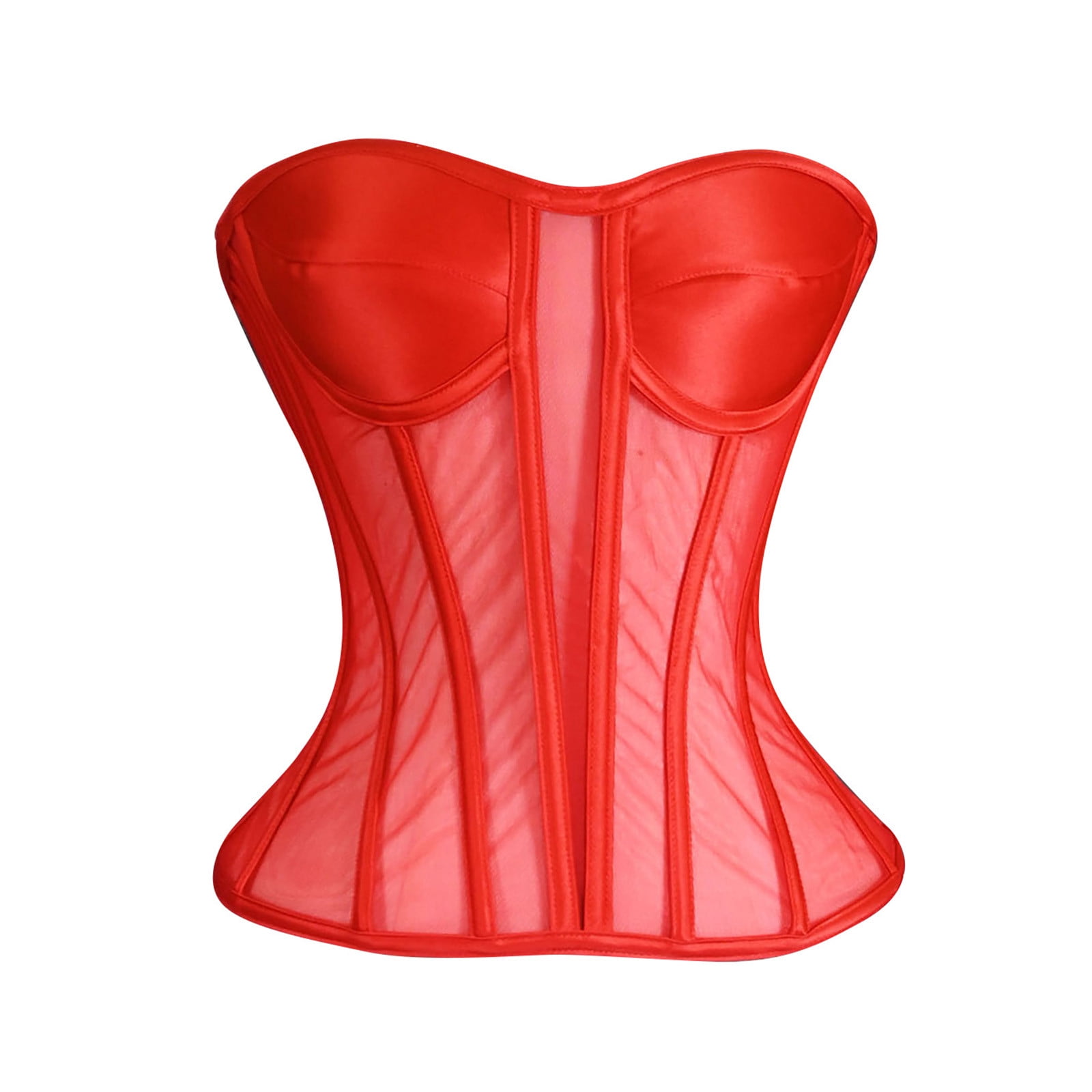 Hvyesh Sheer Mesh Overbust Corset Women Strapless LaSatin Bra Corsets ...