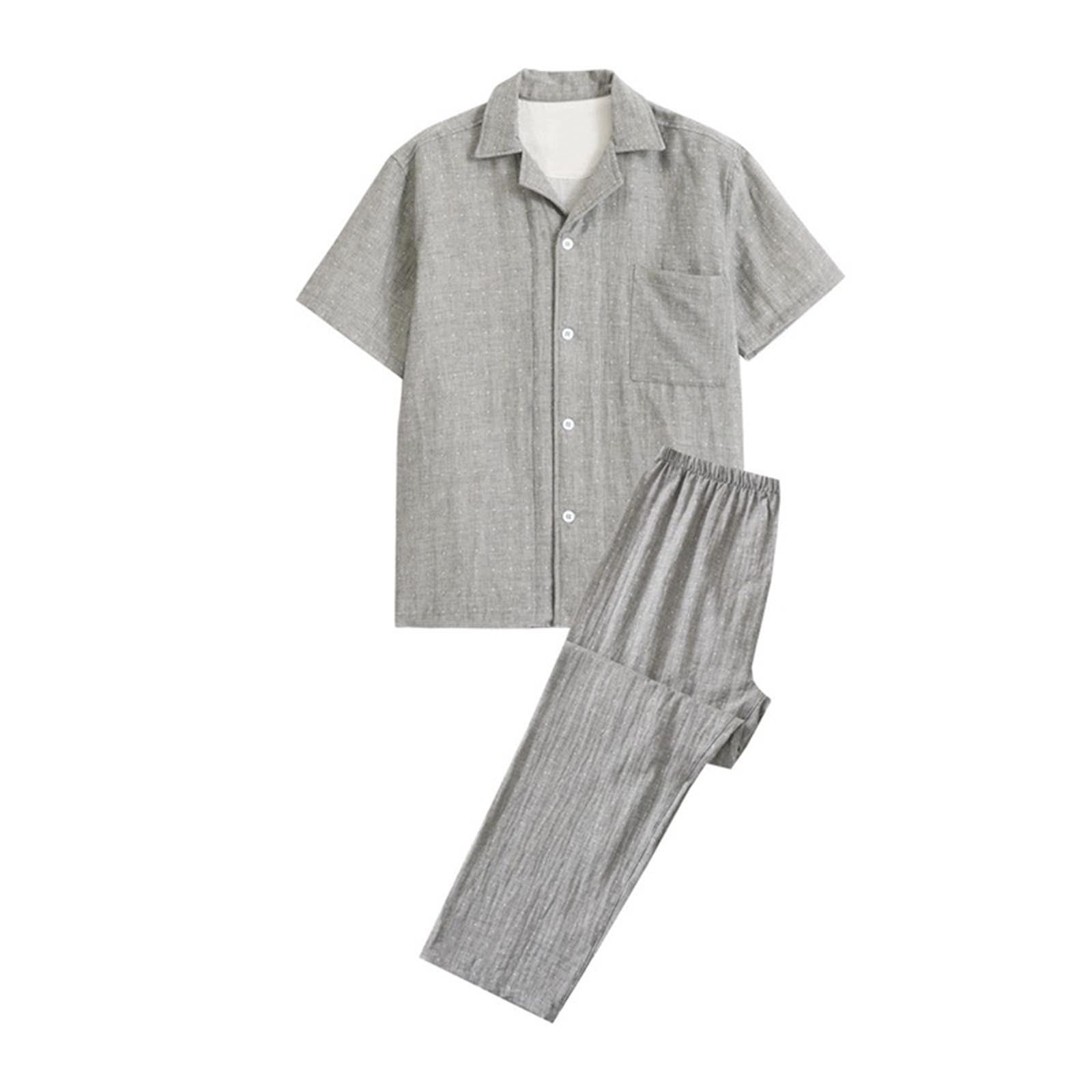 Hvyesh Summer Cotton Pajama Set for Men Casual Sleepwear Nightwear 2 ...