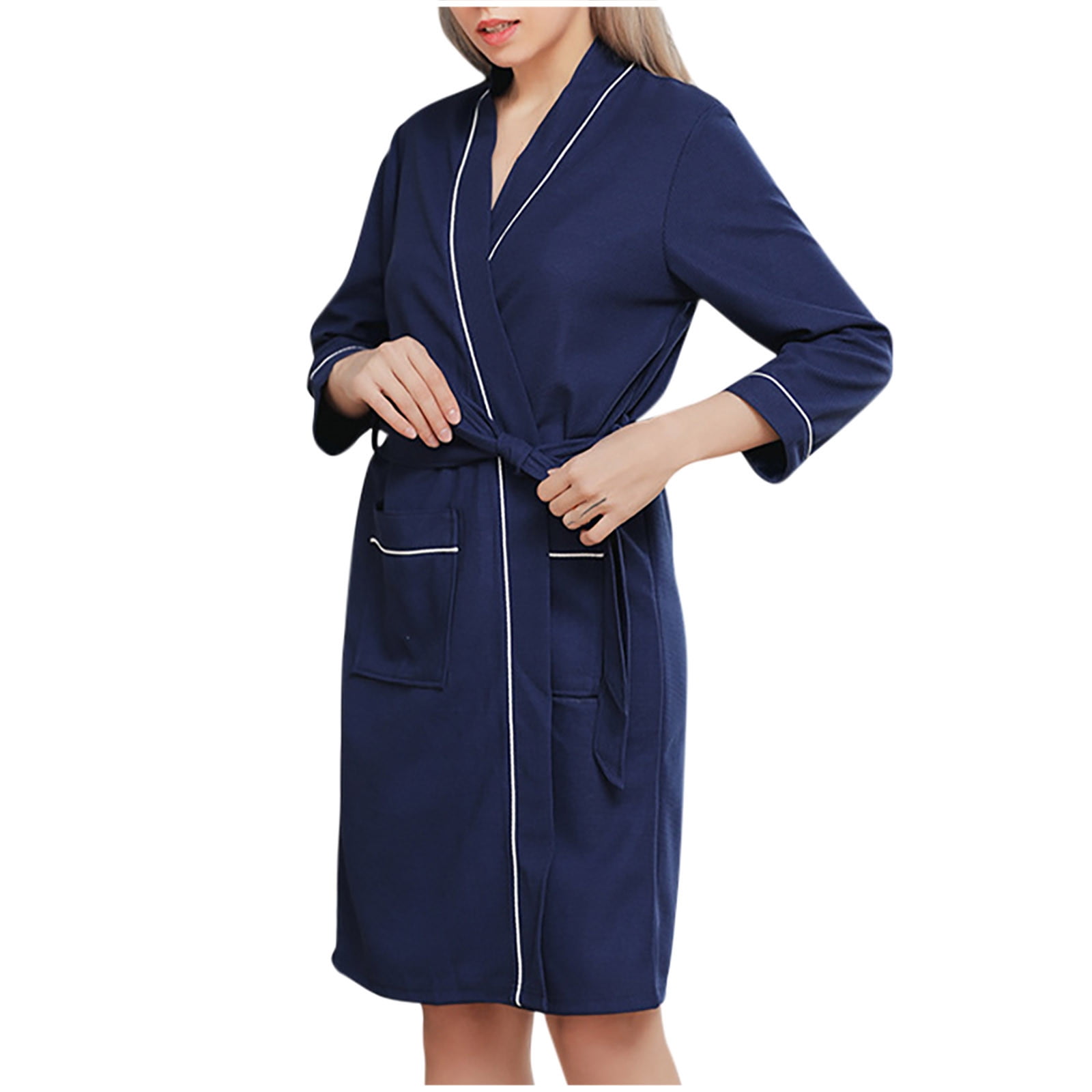 Hvyesh Waffle Bathrobe for Women Long Sleeve Short Sleep Robe Trendy ...