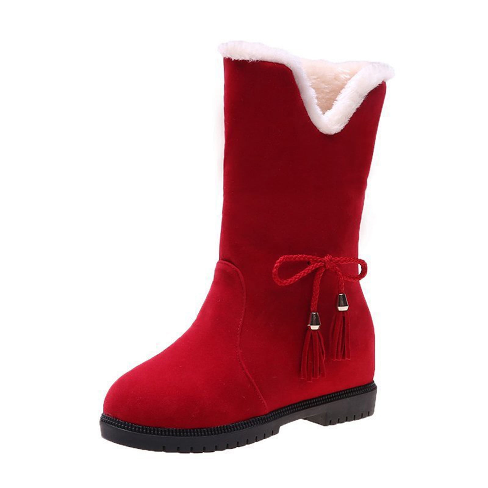 Hvyesh Winter Flat Boots For Women Mid Calf Boots Fuzzy Snow Boots Fur ...