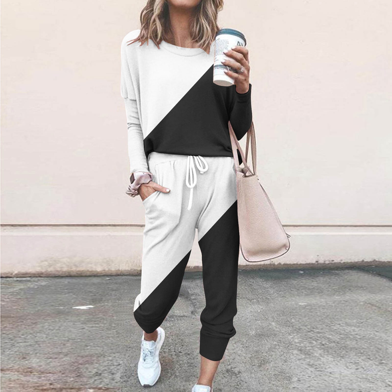 Hvyesh Women 2 Piece Outfits Trendy Plue Size Lounge Sets Crewneck Long ...
