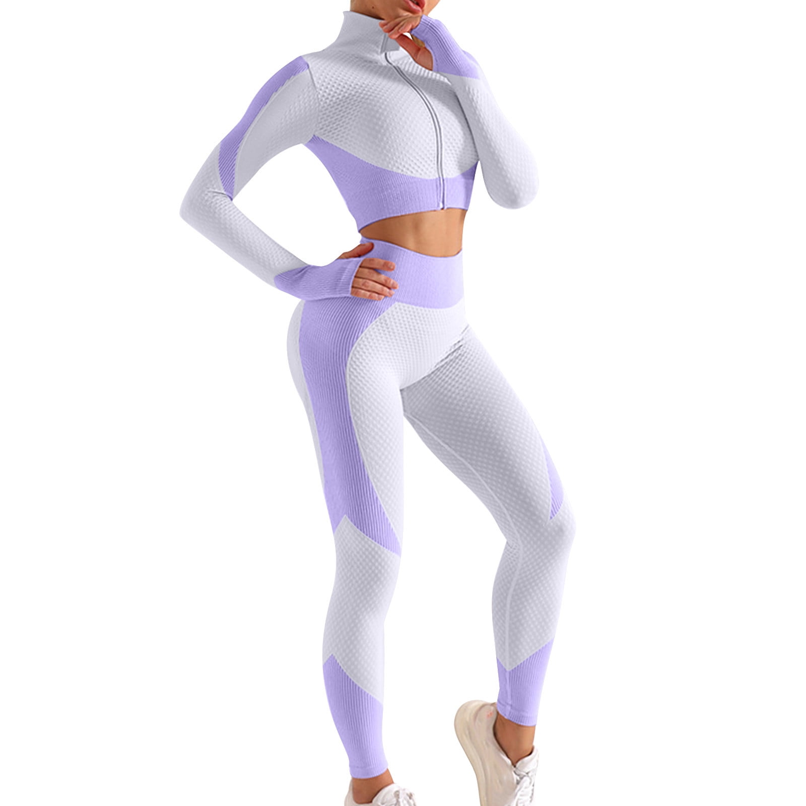 Hvyesh Women 2 Piece Workout Sets Bodycon Tracksuit Hidden Scrunch Butt ...