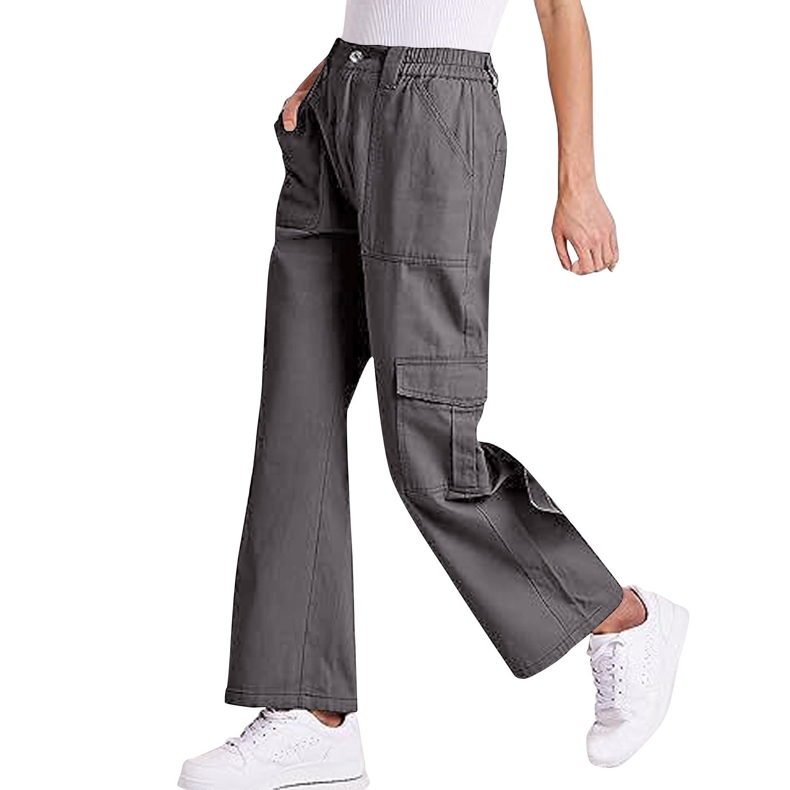 Hvyesh Women Cargo Pants Classic Elastic Waist Trouser Multiple Pockets ...