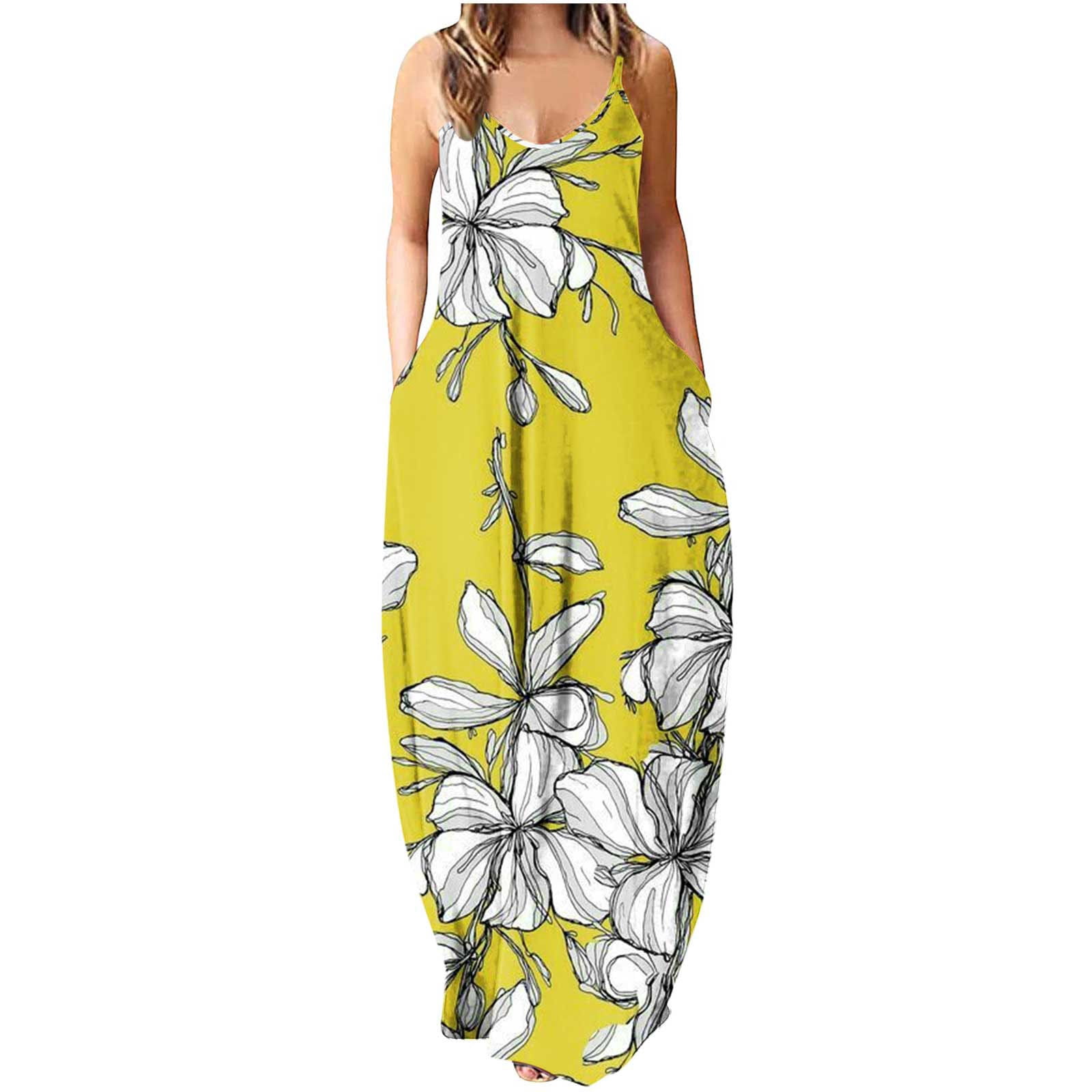 Hvyesh Women Maxi Dresses Sleeveless Sexy Spaghetti Strap Maxi Sundress ...