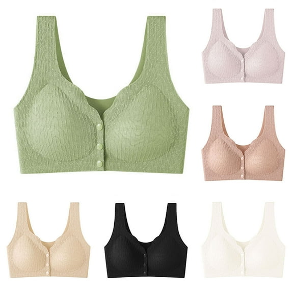 Hvyesh Women Plus Size Bras Buttons in Front Summer Wireless Bras Push ...