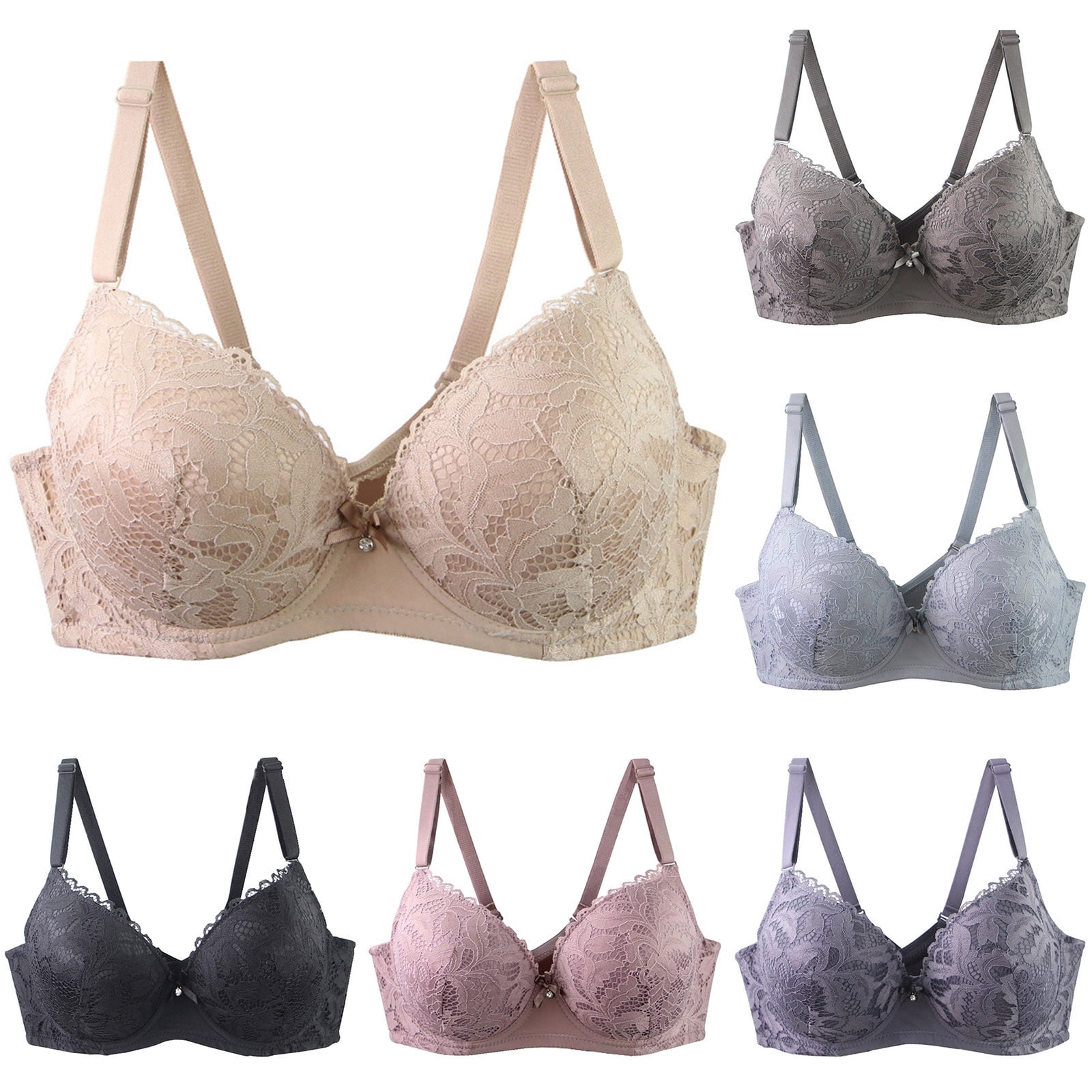 Hvyesh Women's Bras Lace Stitching Embroidery Plus Size Bra Deep V ...