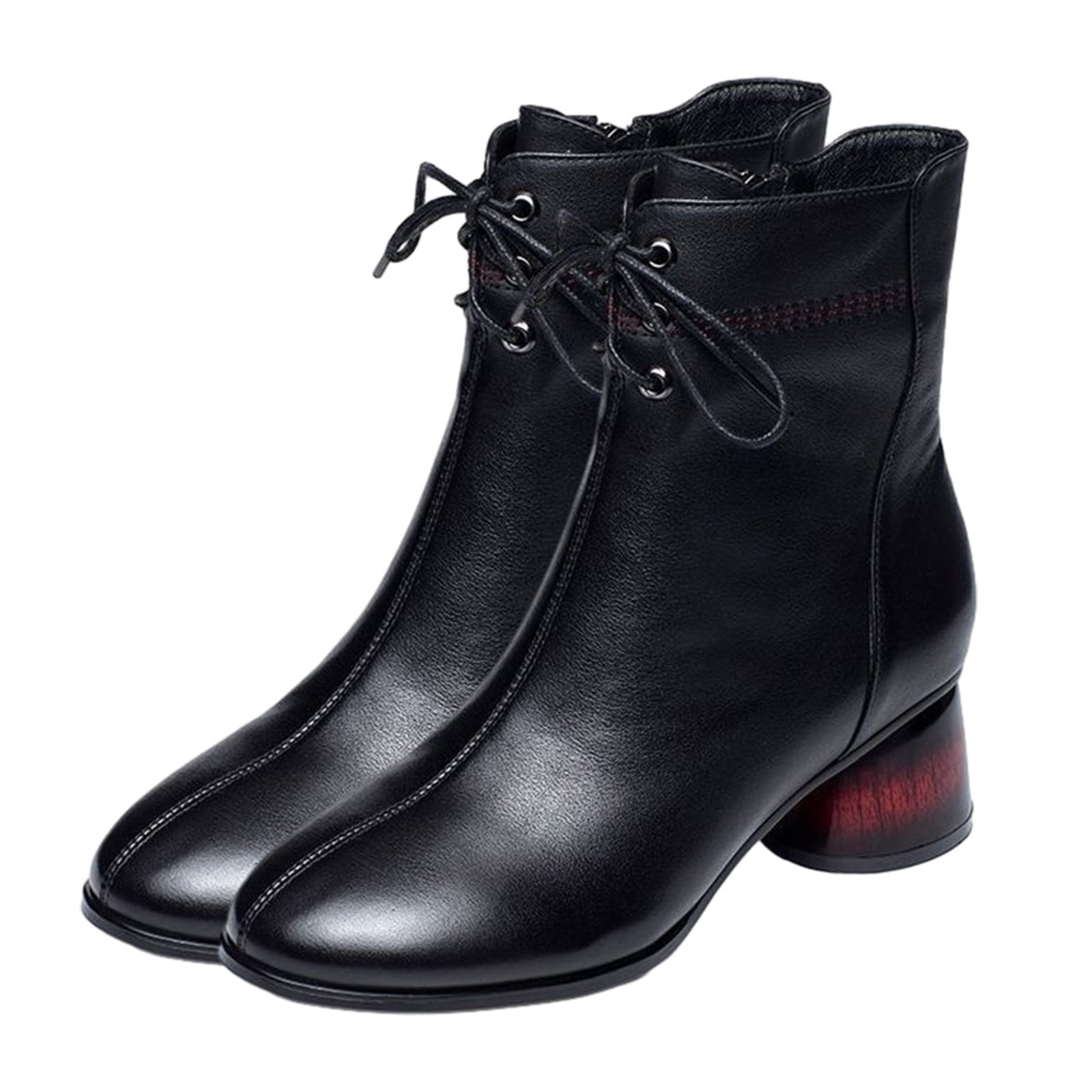 Hvyesh Women's Chunky Block Heel Ankle Boots Dressy Round Toe Side ...