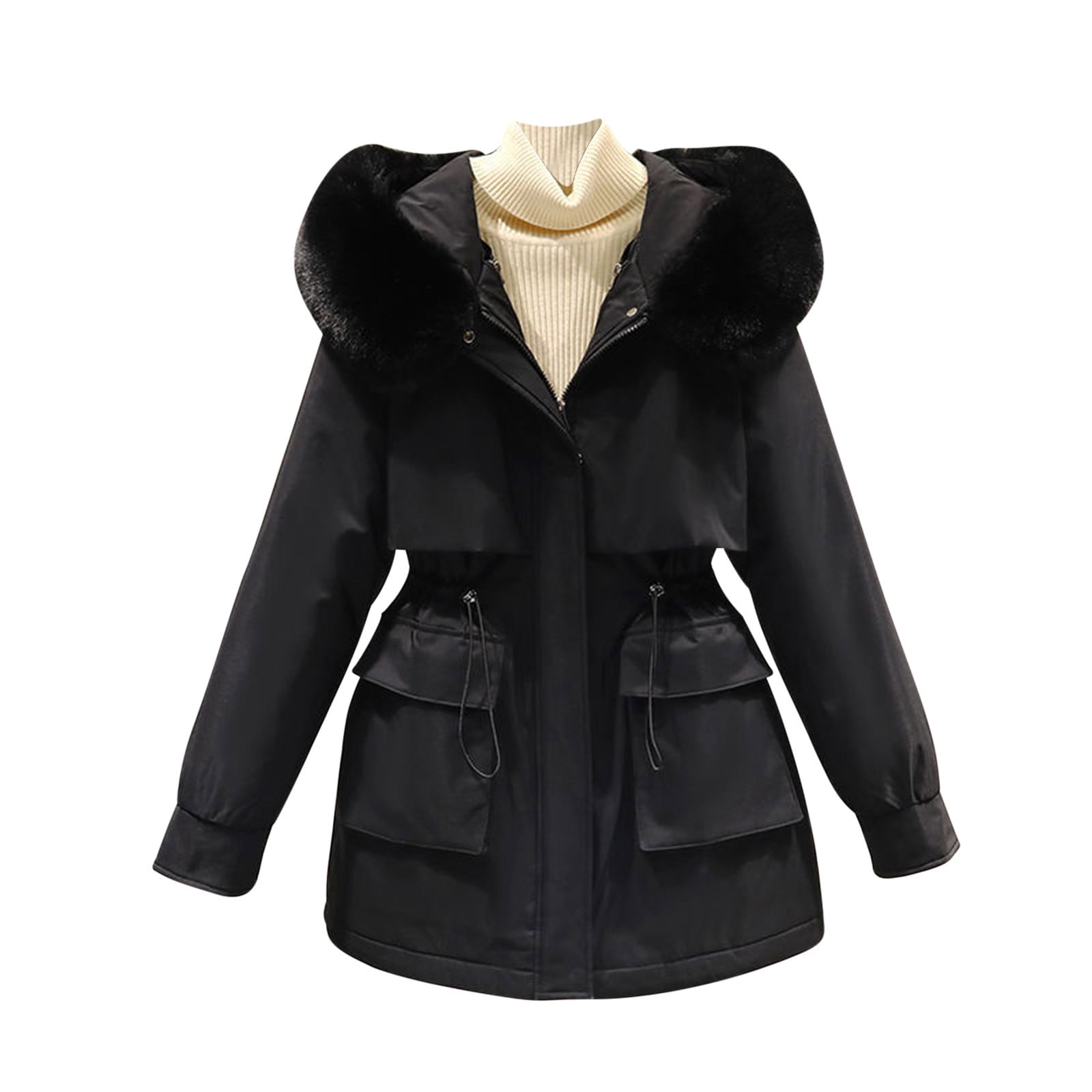 Hvyesh Women's Cute Solid Mid-Length Parka Winter Drawstring Hooded ...