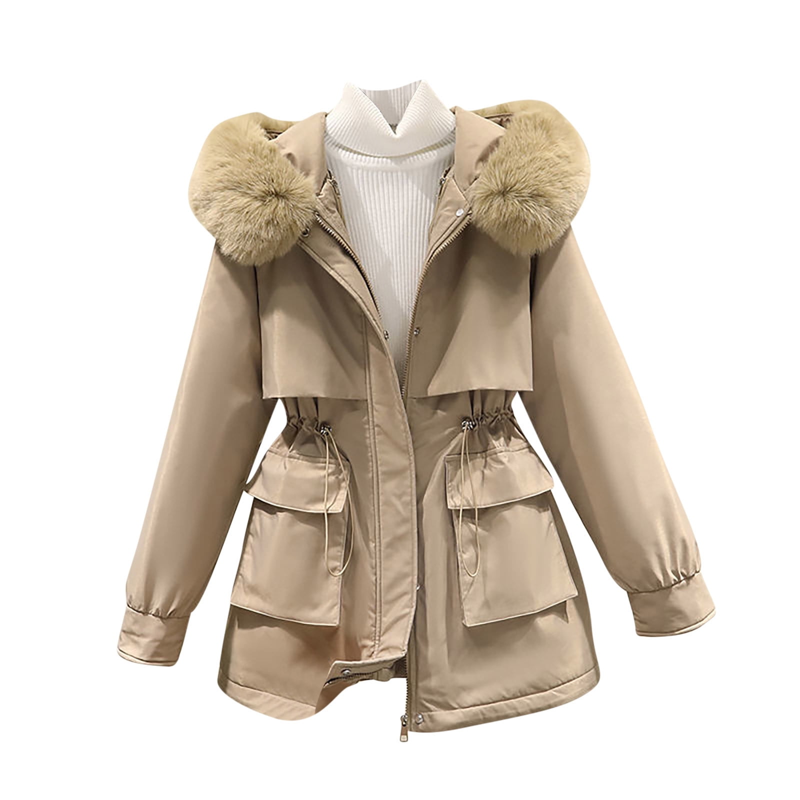 Hvyesh Women's Cute Solid Mid-Length Parka Winter Drawstring Hooded ...