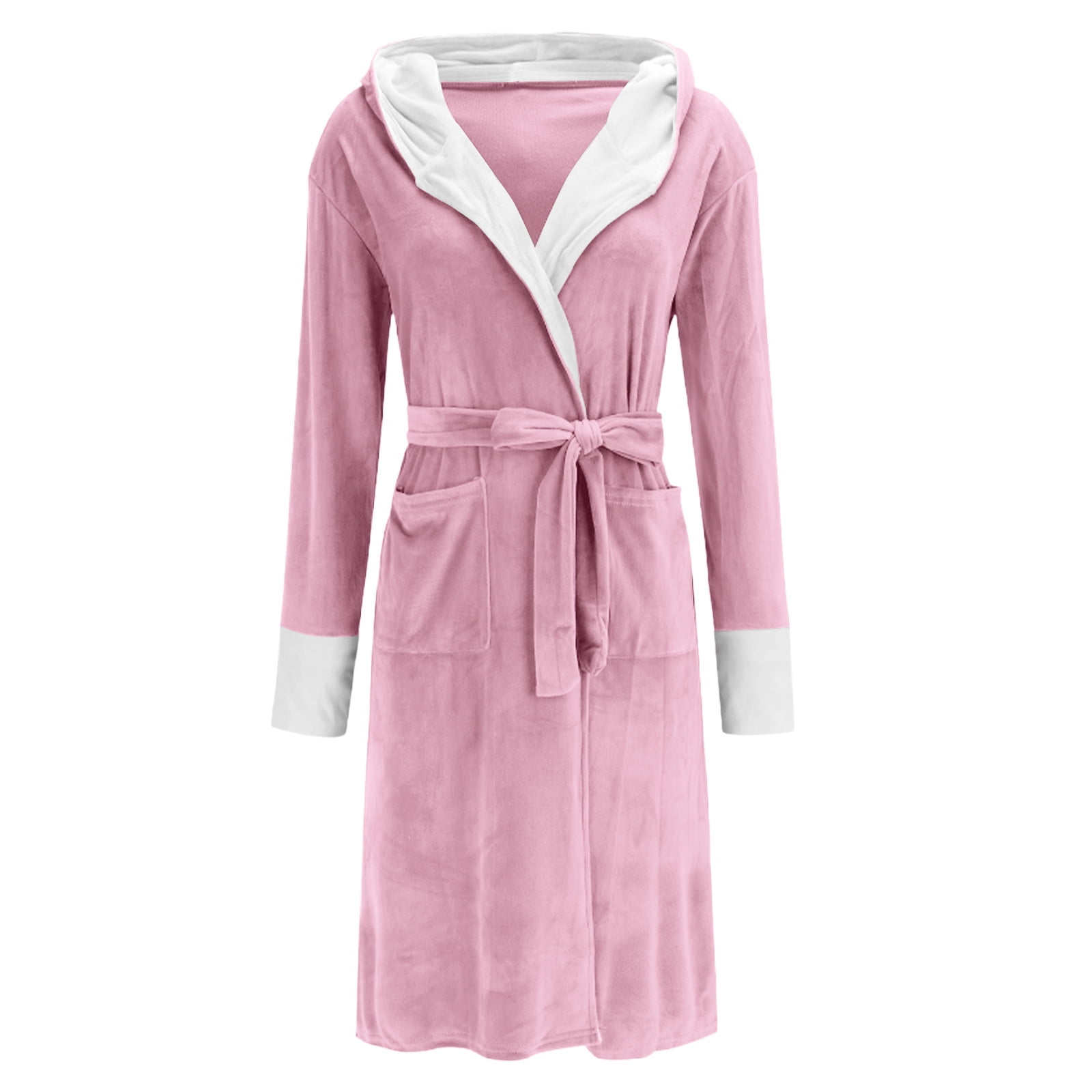 Hvyesh Women's Plus Size Robe Fleece Hooded Bathrobe Soft Plush Long ...