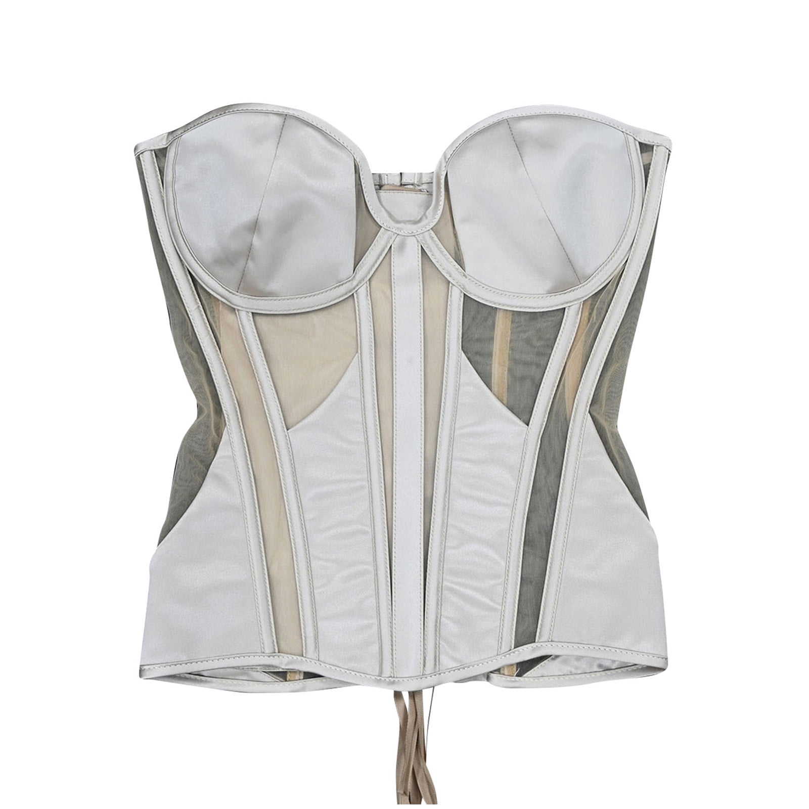 Hvyesh Women's Vintage Strapless Boned Mesh Bustier Corset Top ...