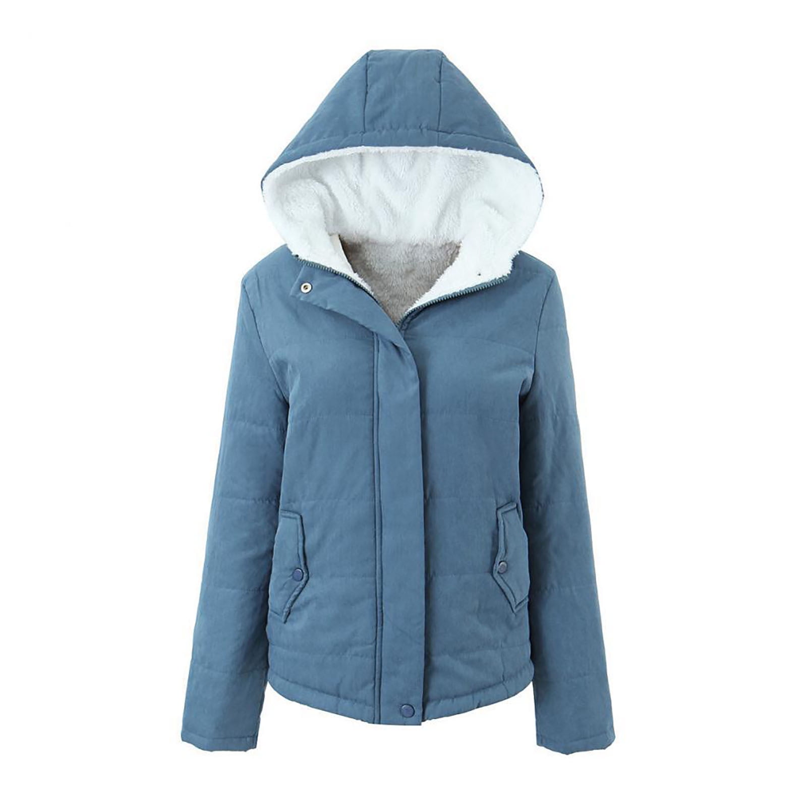 Hvyesh Women's Winter Padded Jacket Comfy Fleece Linen Zipper Puffer ...