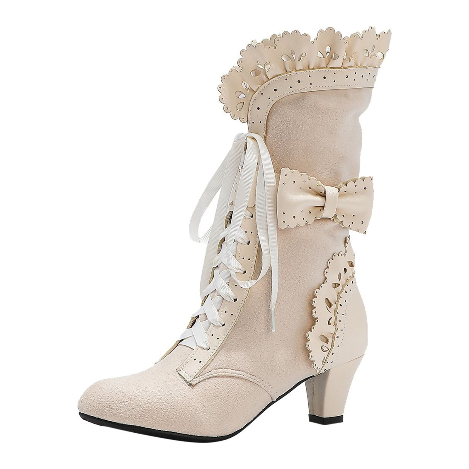 Hvyesh Womens Boots Clearance Womens Boots Flanged Bow Burnt Knight ...