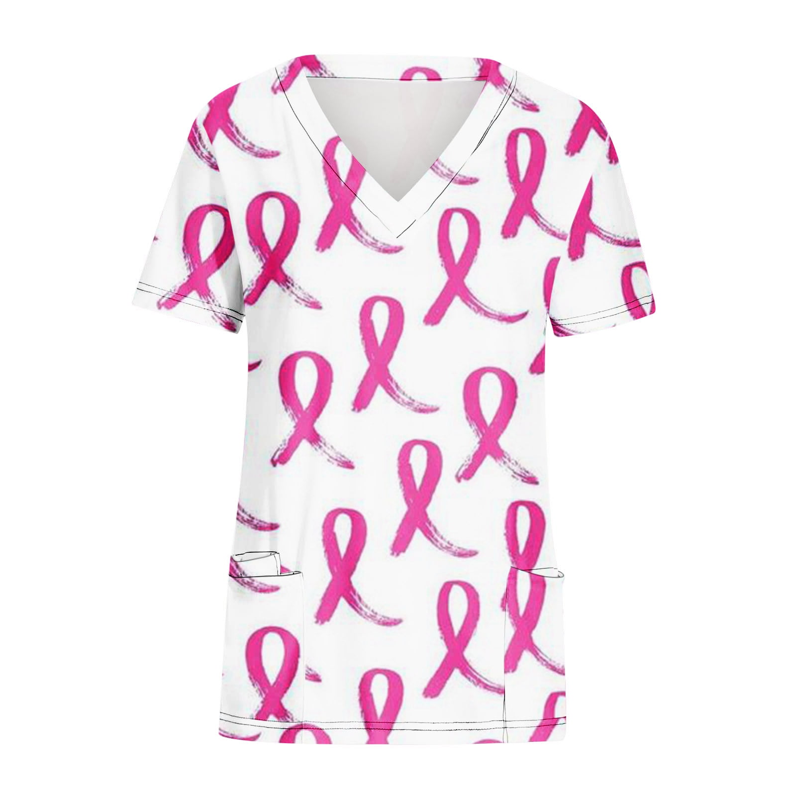 Hvyesh Womens Breast Cancer Scrubs Pink Ribbon Graphic Tee V-Neck Short ...