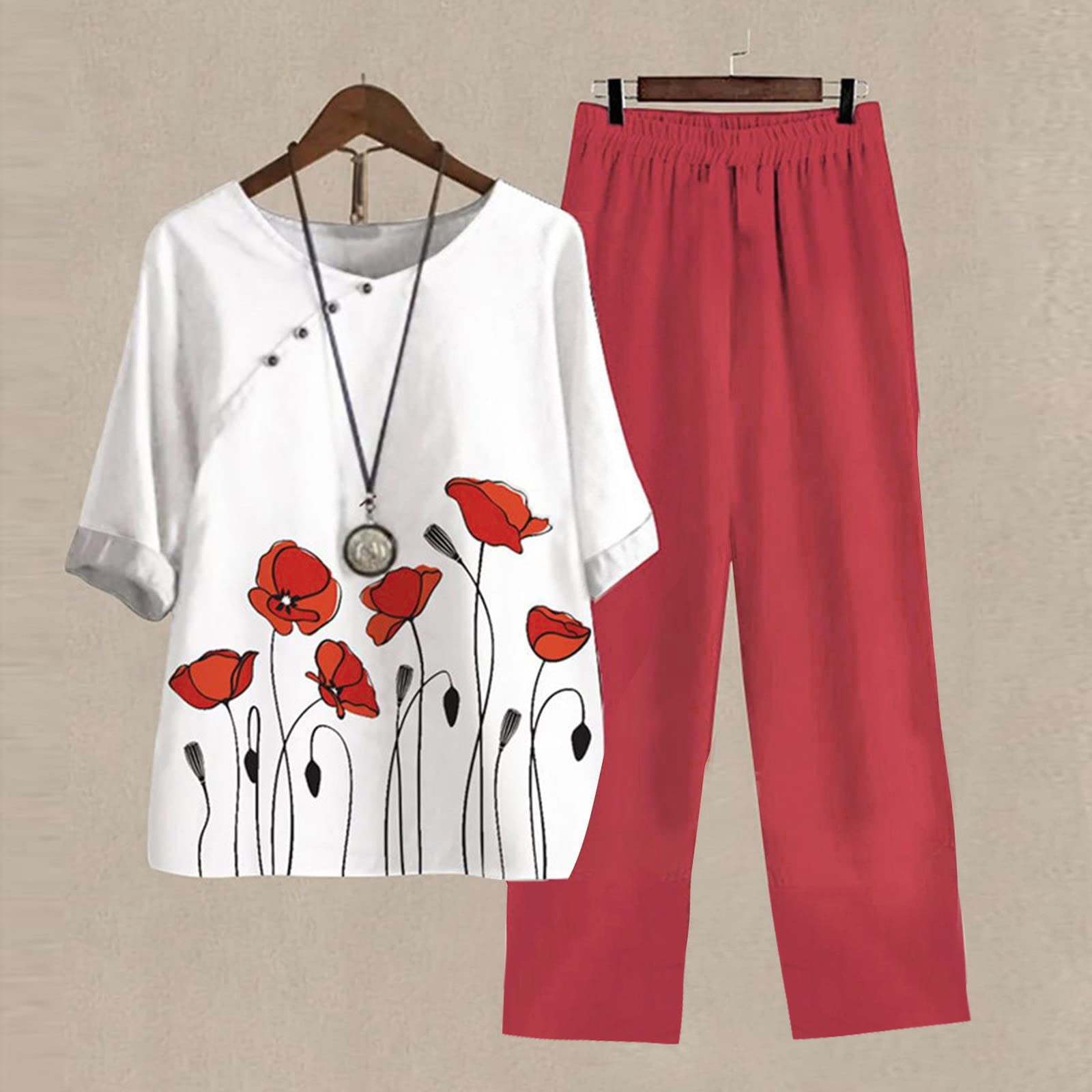 Hvyesh Womens Linen 2 Piece Set Plus Size Outfits Two Piece Matching ...