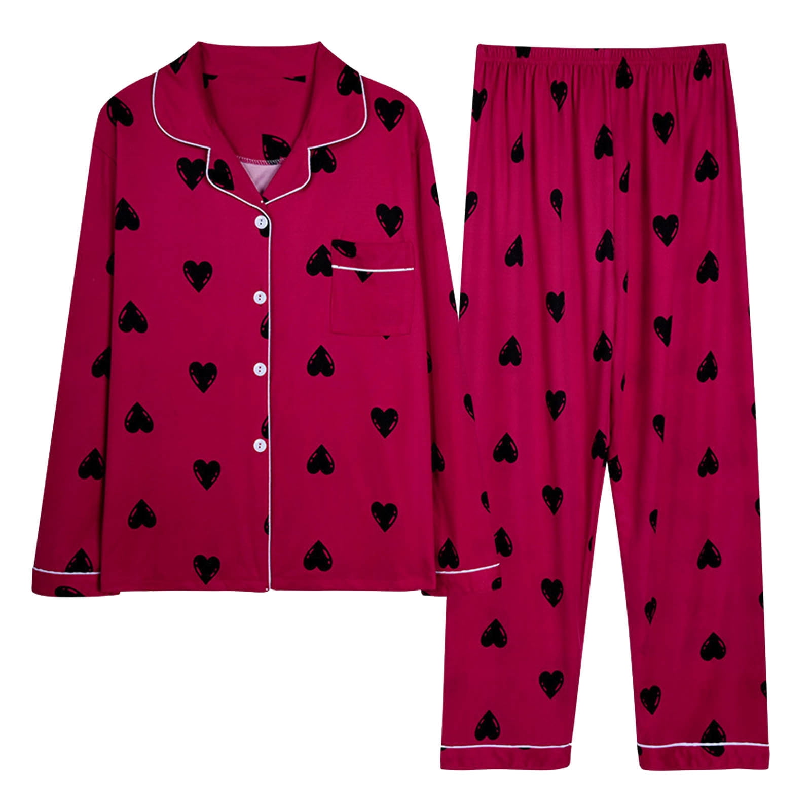 Hvyesh Womens Pajamas Clearance Love Heart Print Pajama Sets Casual