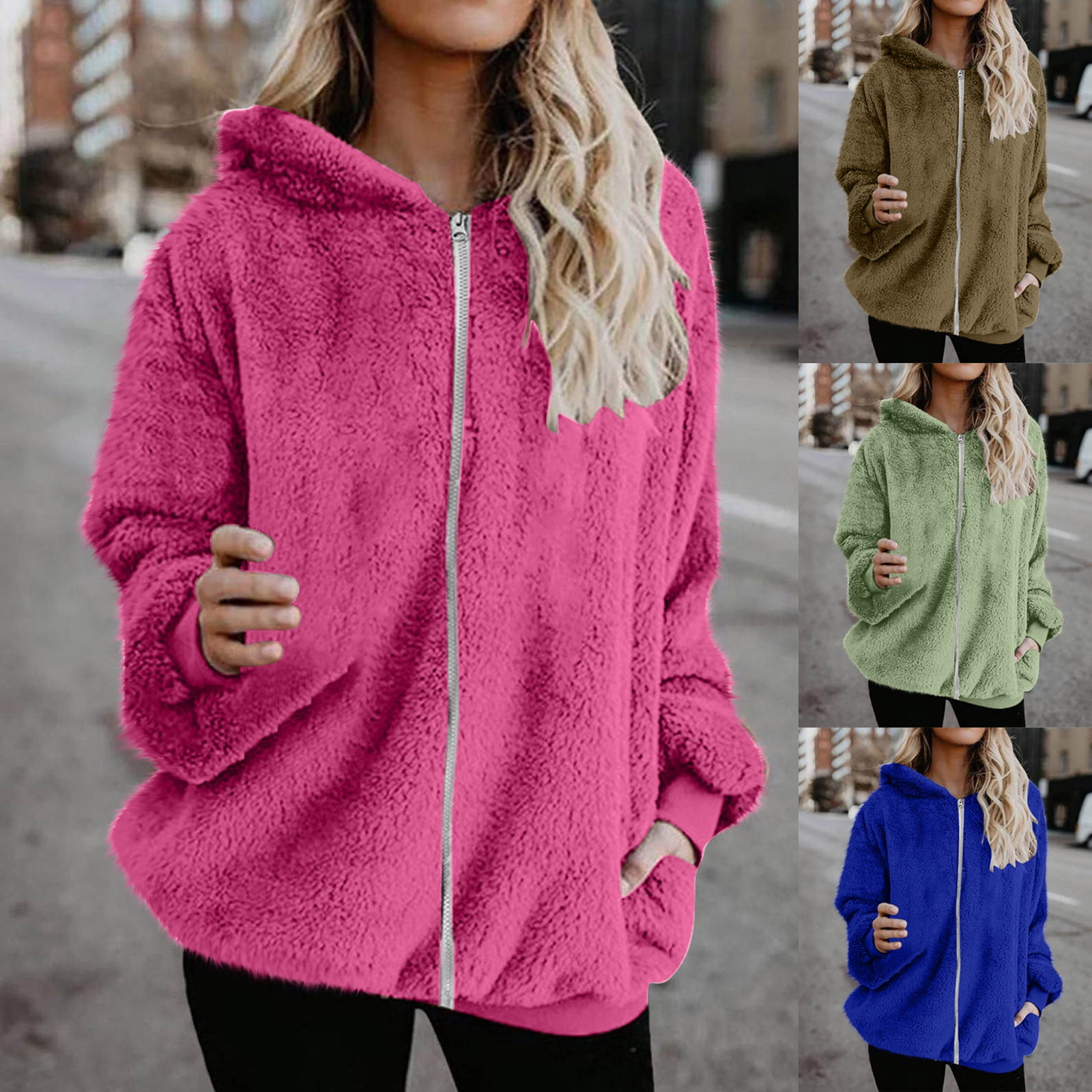 Hvyesh Womens Plus Size Fleece Hoodie Fuzzy Full Zip Sherpa Jacket ...