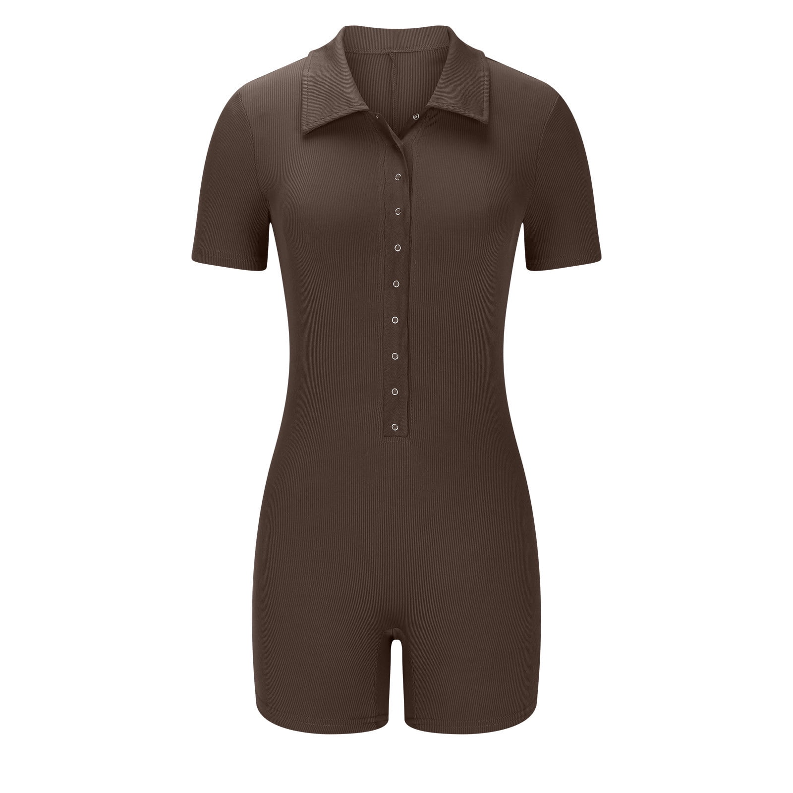 Hvyesh Womens Rompers Ribbed Short Sleeve Zip Front Bodysuit Stretch ...