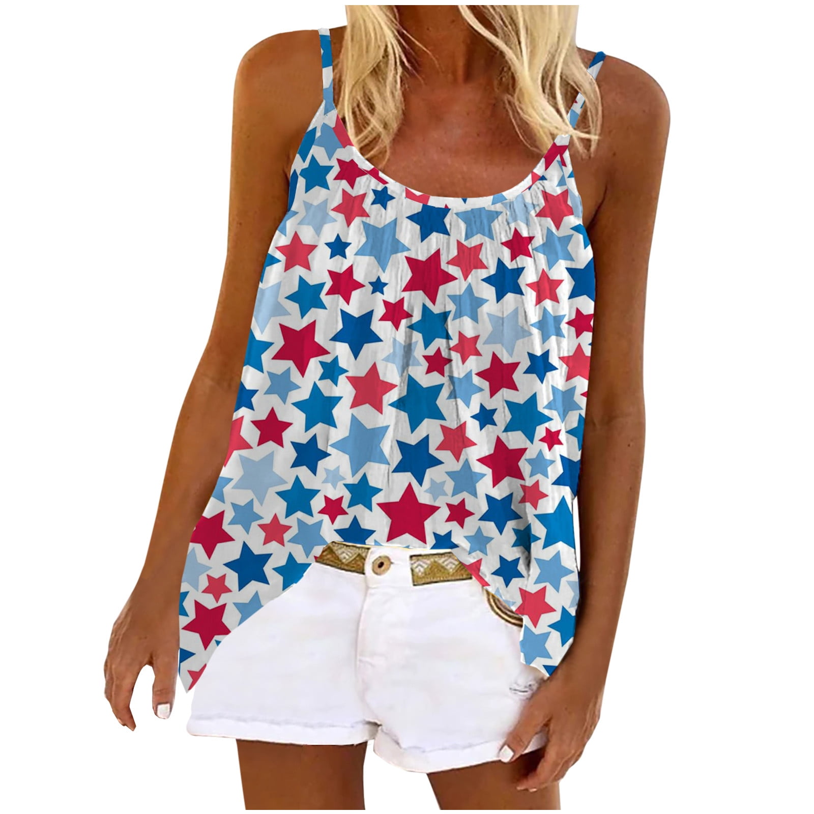 Hvyesh Womens Usa Flag Tank Tops 4th Of July Spaghetti Strap Shirts