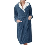 Hvyesh Womens Winter Robe Flannel Hooded Bathrobe Warm Plush Robes Long ...