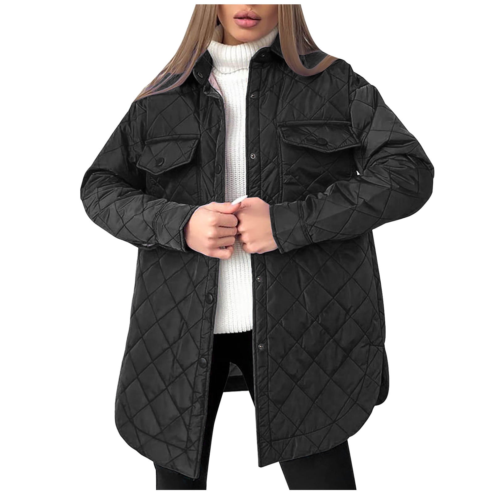 Hvyesy Women Quilted Puffer Jackets Warm Snap Long Sleeve Padded Jacket ...