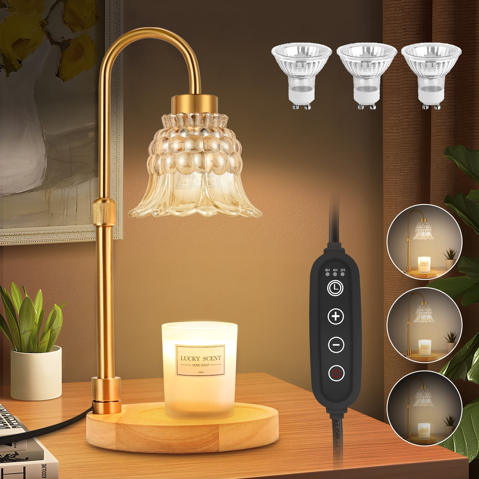 Hwawhin Candle Warmer Lamp with 3 Bulbs, Candle Lamp with Timer and ...