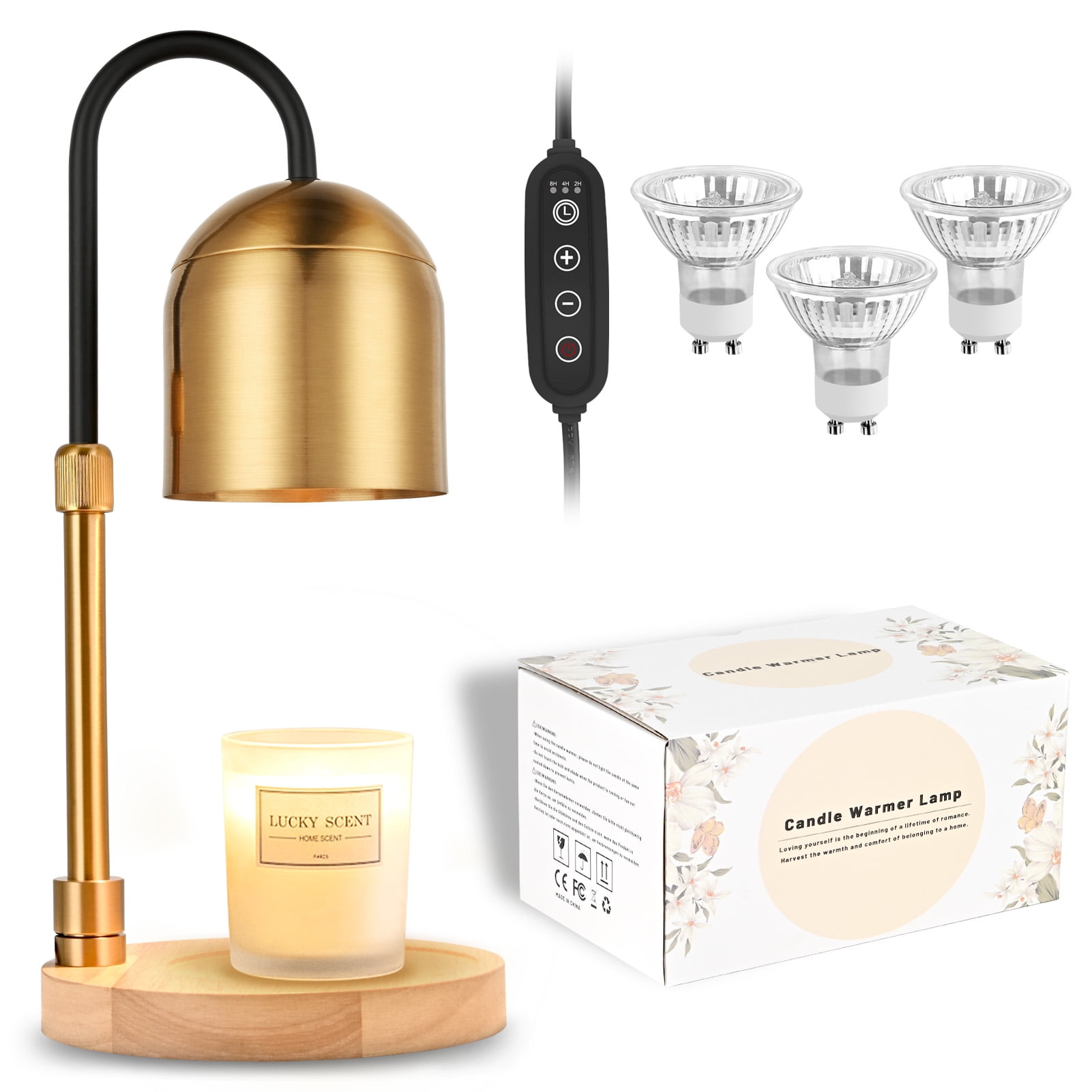 Hwawhin Candle Warmer Lamp with 3 Bulbs, Candle Lamp with Timer and Dimmer, Vintage Electric ...