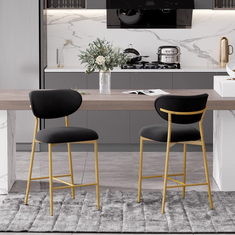 Hwawsaiy Counter Height Bar Stools Set of 2, Velvet Ergonomic Modern ...