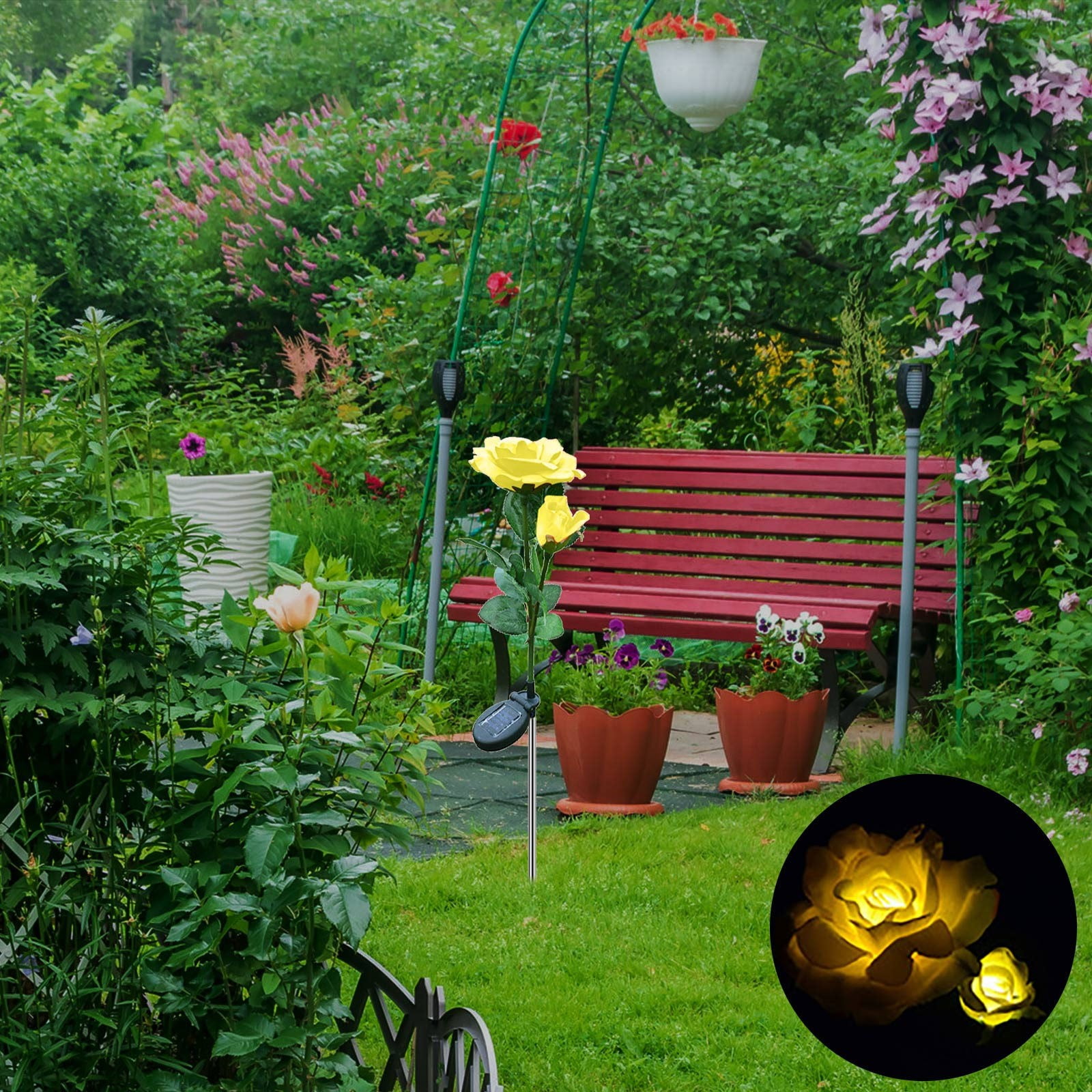 Hwkond Artificial Flowers for Outdoors LED Outdoor Garden Garden Solar ...