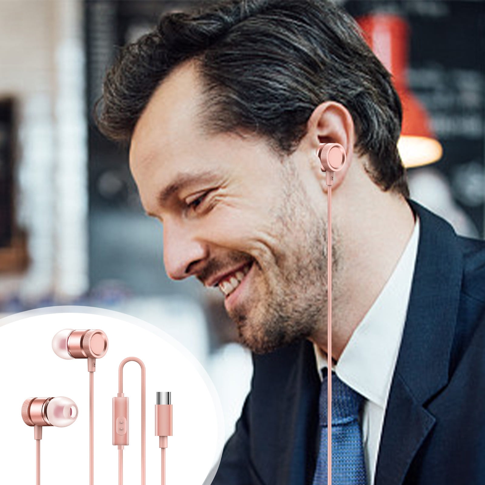 Hwkond Bluetooth Earphone Metal In-ear Flat Port Headphones Type-c Plug ...