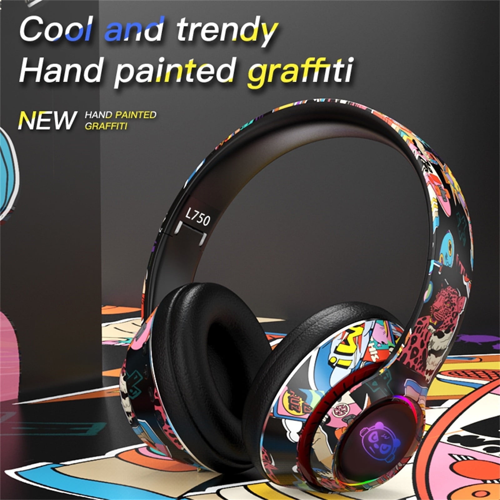 Hwkond Bluetooth Headphones Wireless Bluetooth Cool Graffiti LED ...