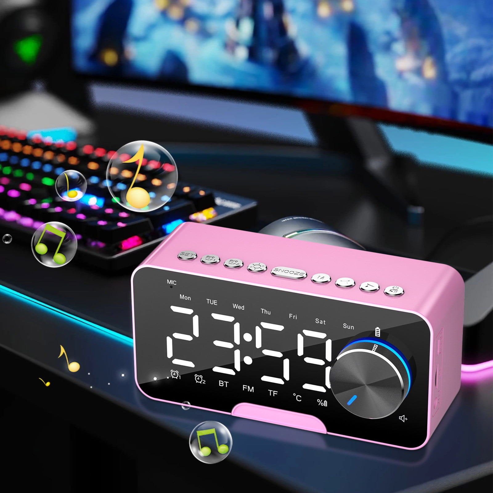 Hwkond Bluetooth Speakers Mirror Clock Bluetooth Speaker Desktop HIFI ...