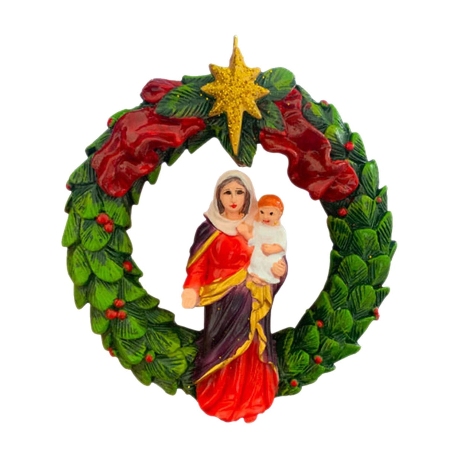 Hwkond Christmas Decor Hanging Nativity Scene Christmas Wreath Hanging ...