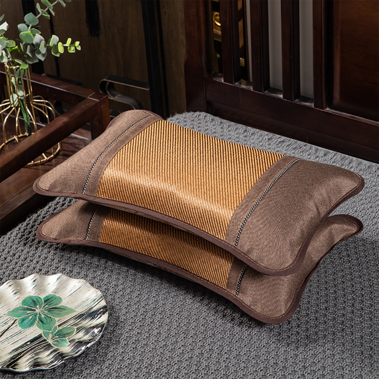 Hwkond Pillows Summer Rattan Pillow Woven Pillow Mat Wooden Bolster ...