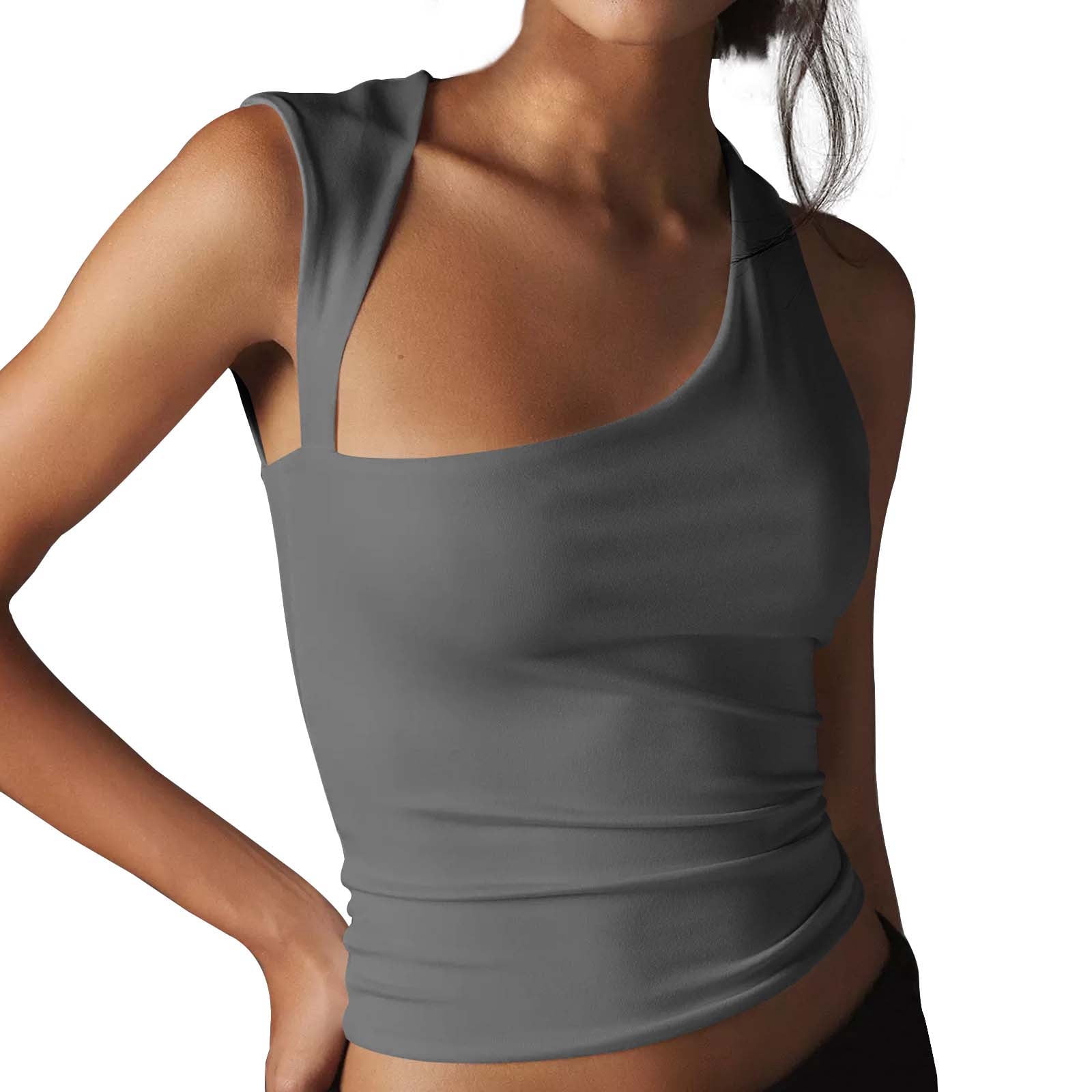 Hwmodou Female Camis Tops Womens Solid Color Asymmetric Neckline Sexy
