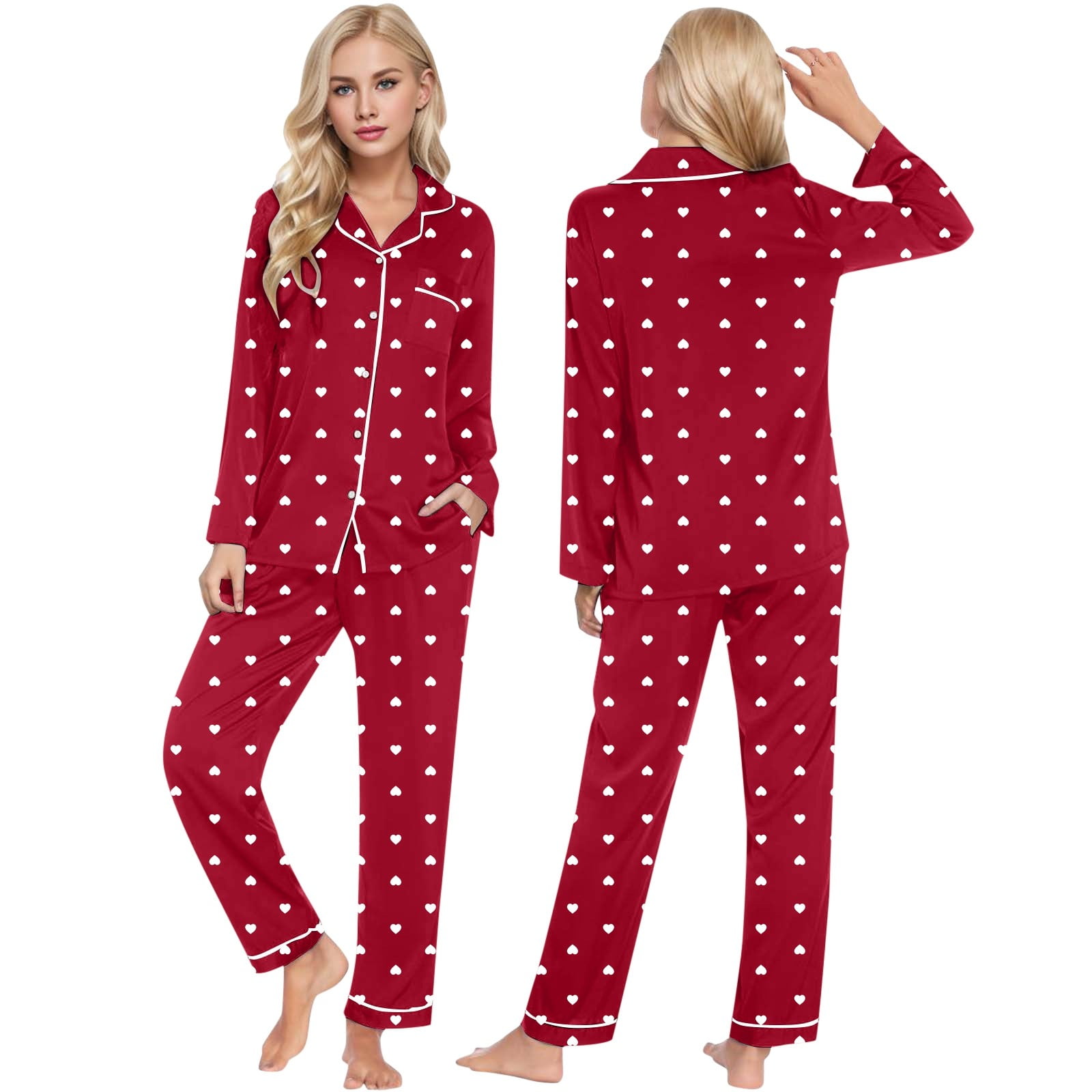 Hwmodou Female Sleepwears Valentine's Day Love Heart Printed Solid ...
