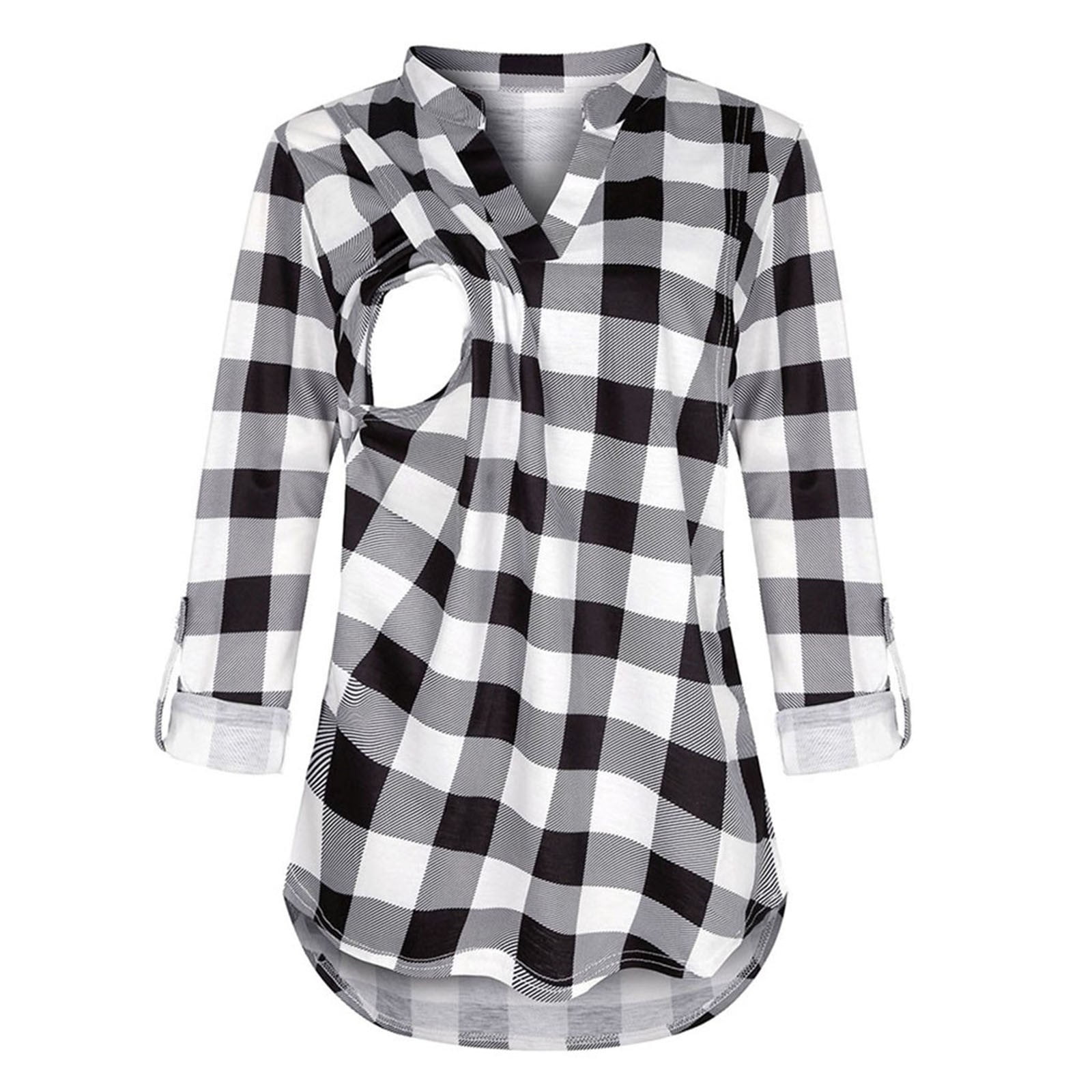 Hwmodou Female Tshirts Pregnant Womens Maternity Long Sleeve Plaid ...