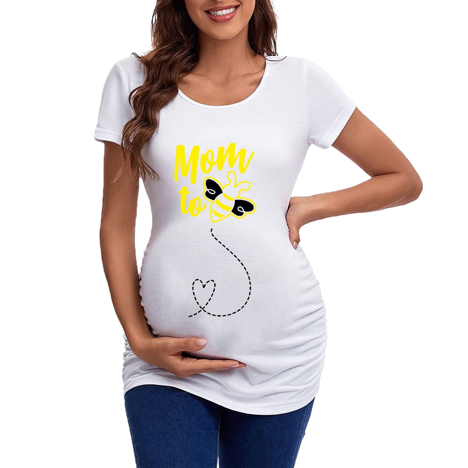Hwmodou Female Tshirts Pregnant Womens Maternity Short Sleeve Crew Neck ...