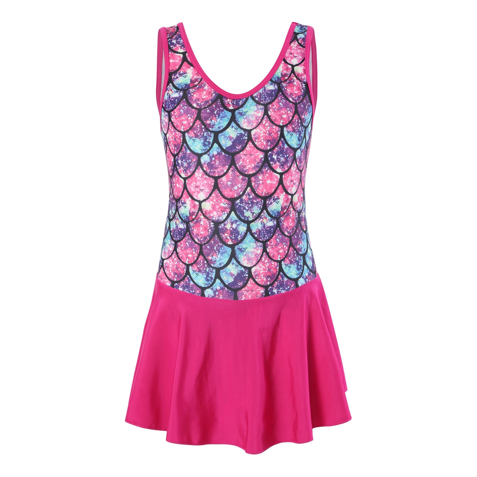 Hwmodou Kids Girls Swim Dress Cute Fish Scale Print Tired Swimsuit ...