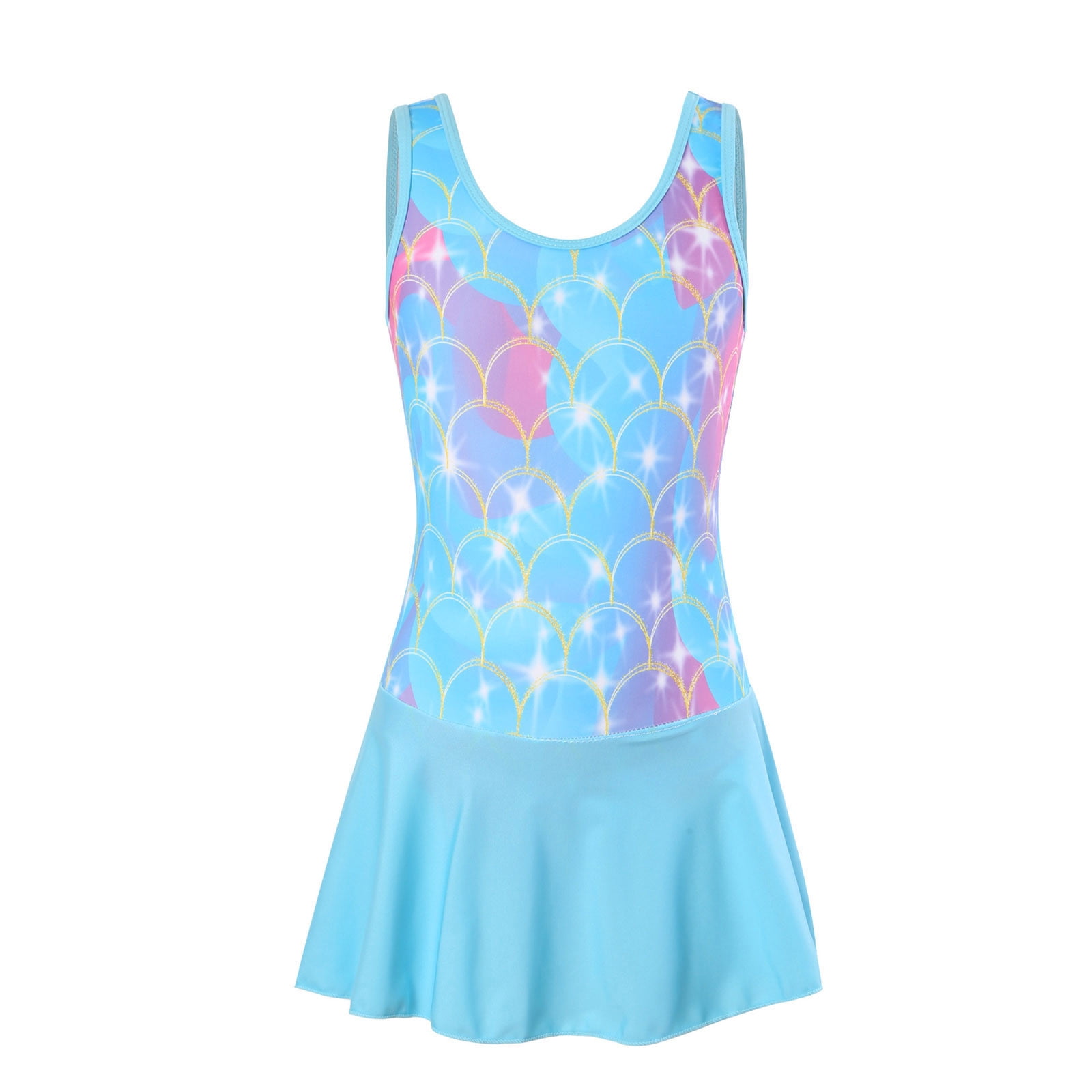 Hwmodou Kids Girls Swim Dress Cute Fish Scale Print Tired Swimsuit ...